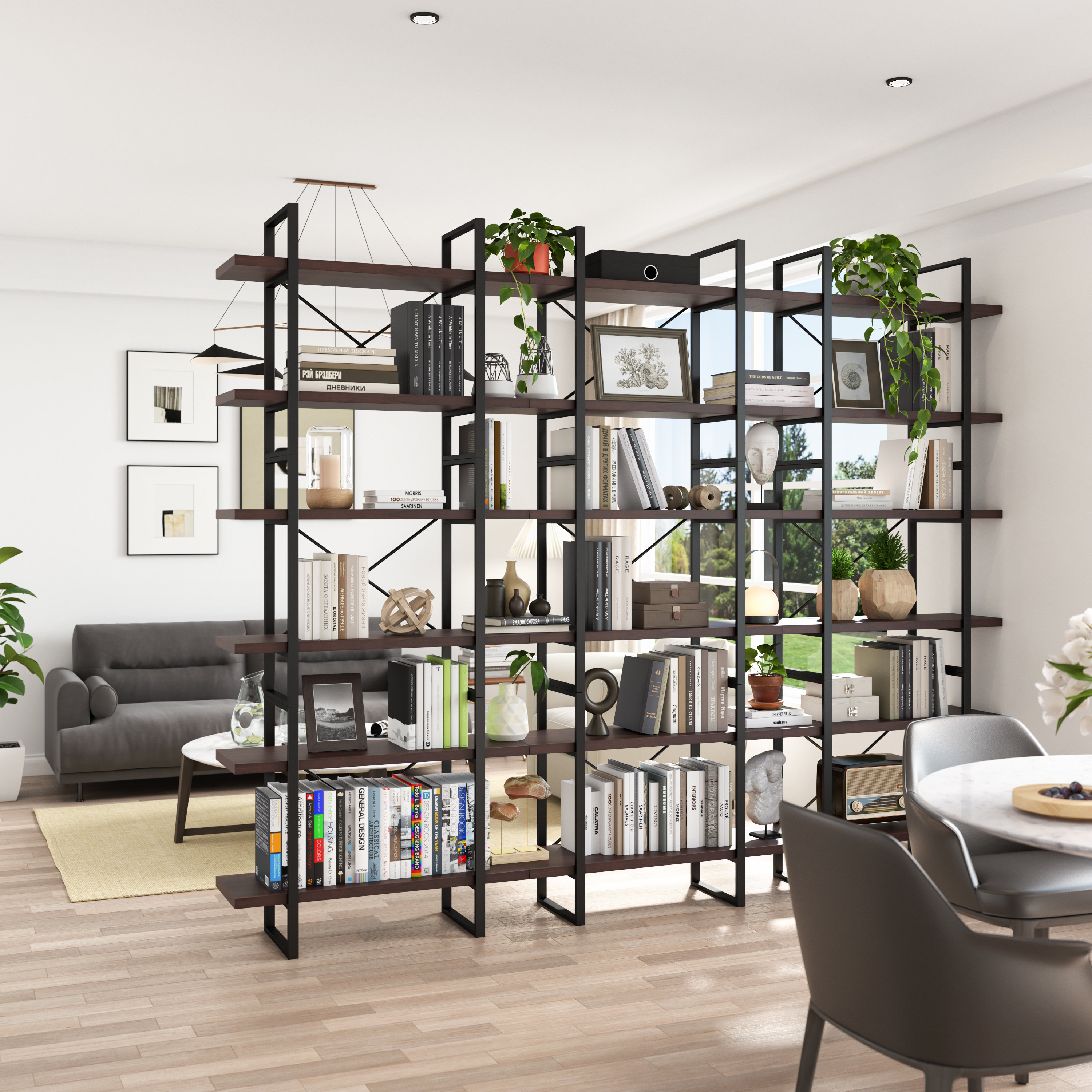17 Stories Onagre 85" H x 106" W Iron Library Bookcase | Wayfair