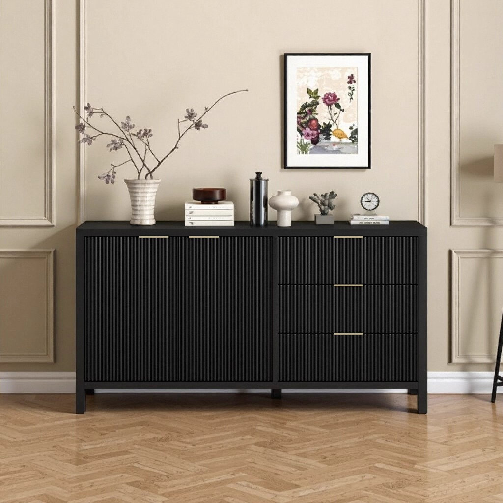 Dakota Fields Minimalist Wave-Pattern Sideboard with Functional Storage ...