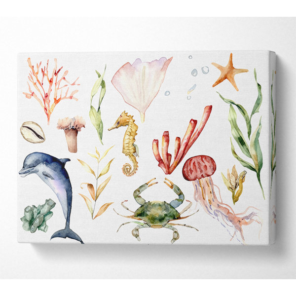 House of Hampton Water Colour Sea Creatures Canvas Watercolour ...