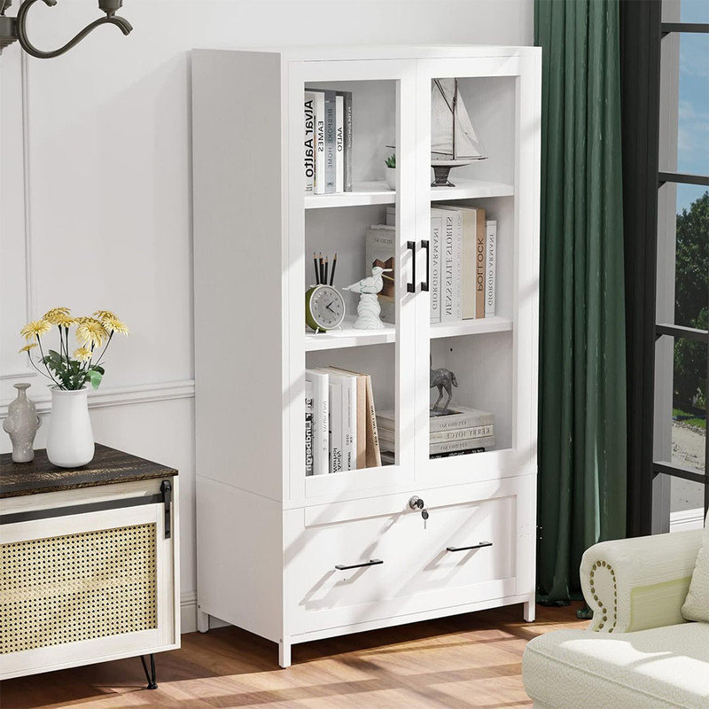 Latitude Run® Modern File Cabinet with Locking Drawer and Glass Doors ...