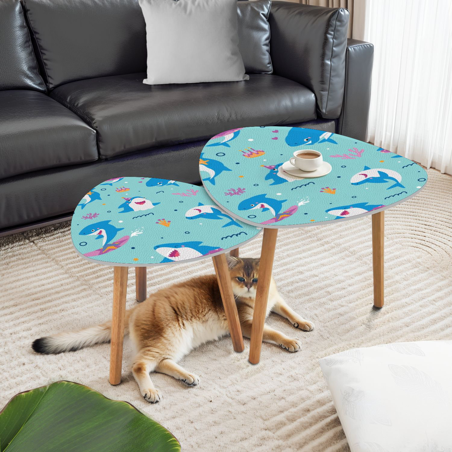George Oliver Triangle Nesting Coffee Table Set of 2 Funny shark ...