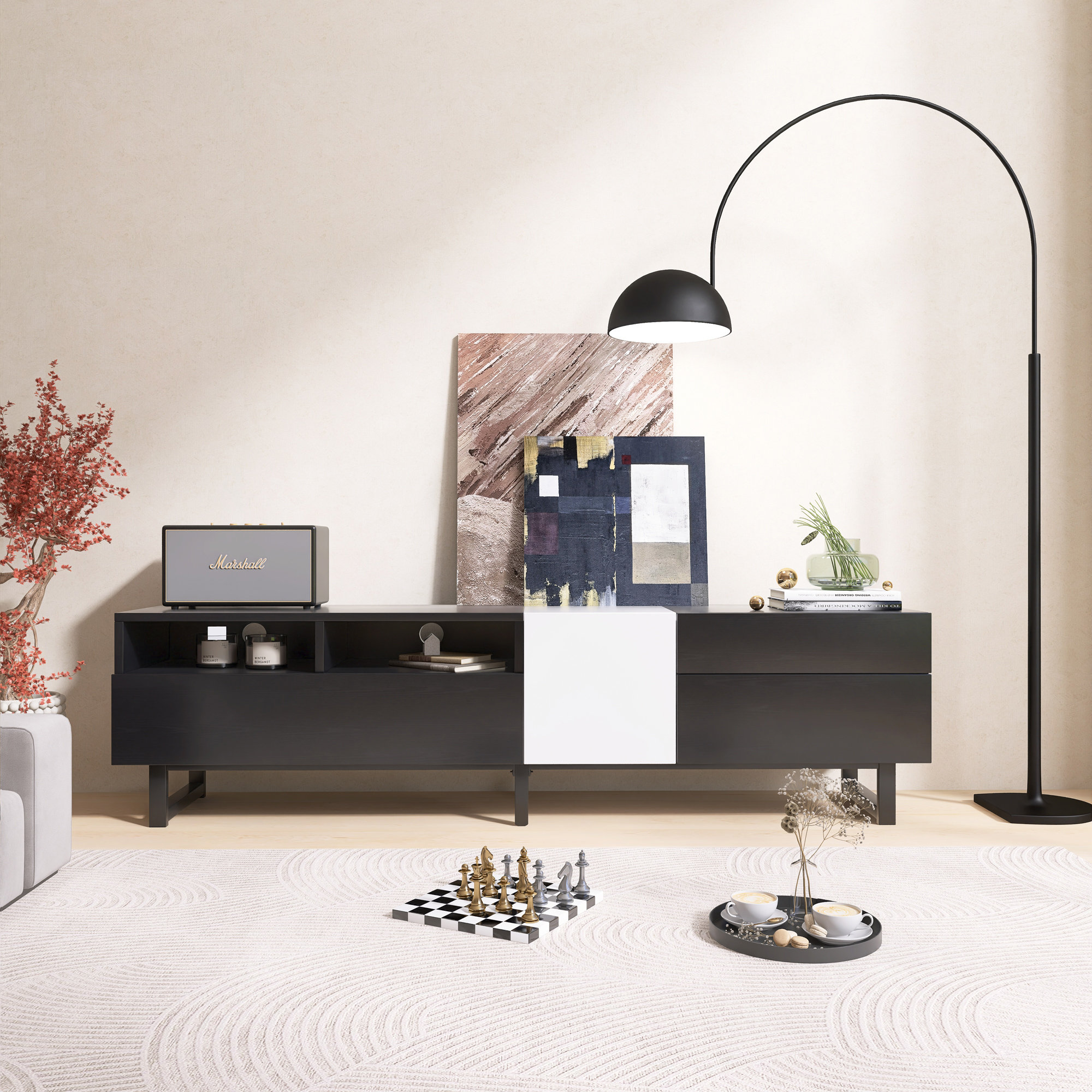 Latitude Run® Black 80'' TV Stand Entertainment Center With Double ...