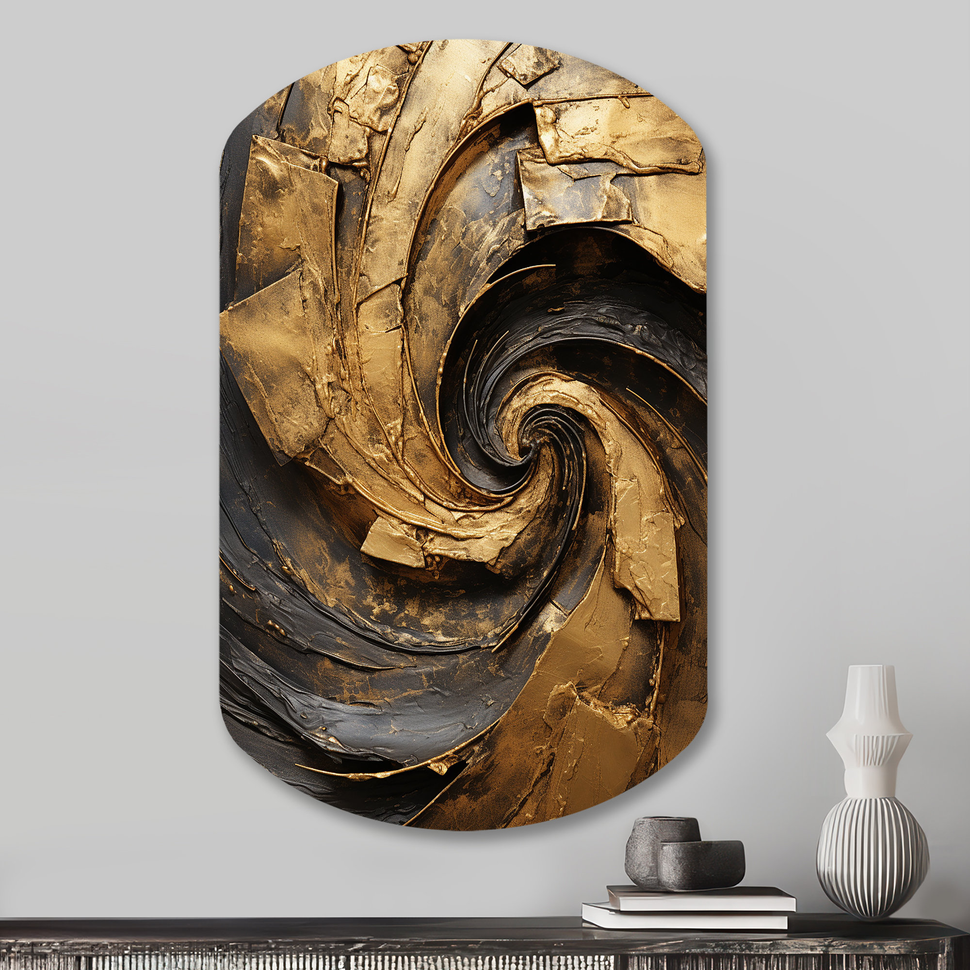 Design Art Gold Black Timeless Turn IV - Abstract Spirals Cylinder ...