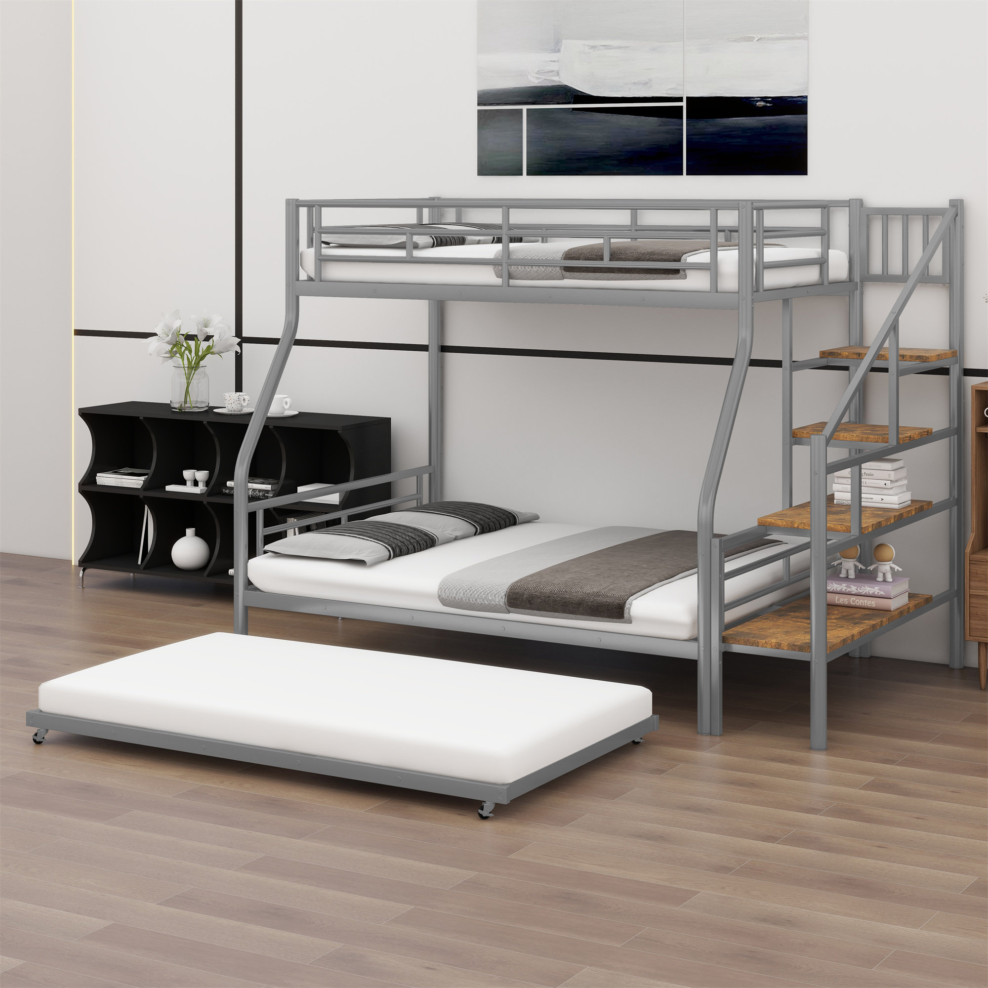 Isabelle & Max™ Bunk Bed With Trundle And Storage Staircase - Wayfair ...