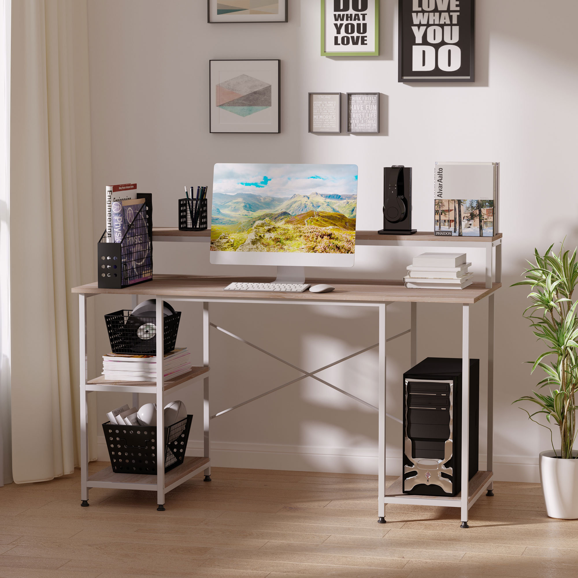 Inbox Zero Office Computer Desk 55 Inch Home Office Computer Desk Study ...