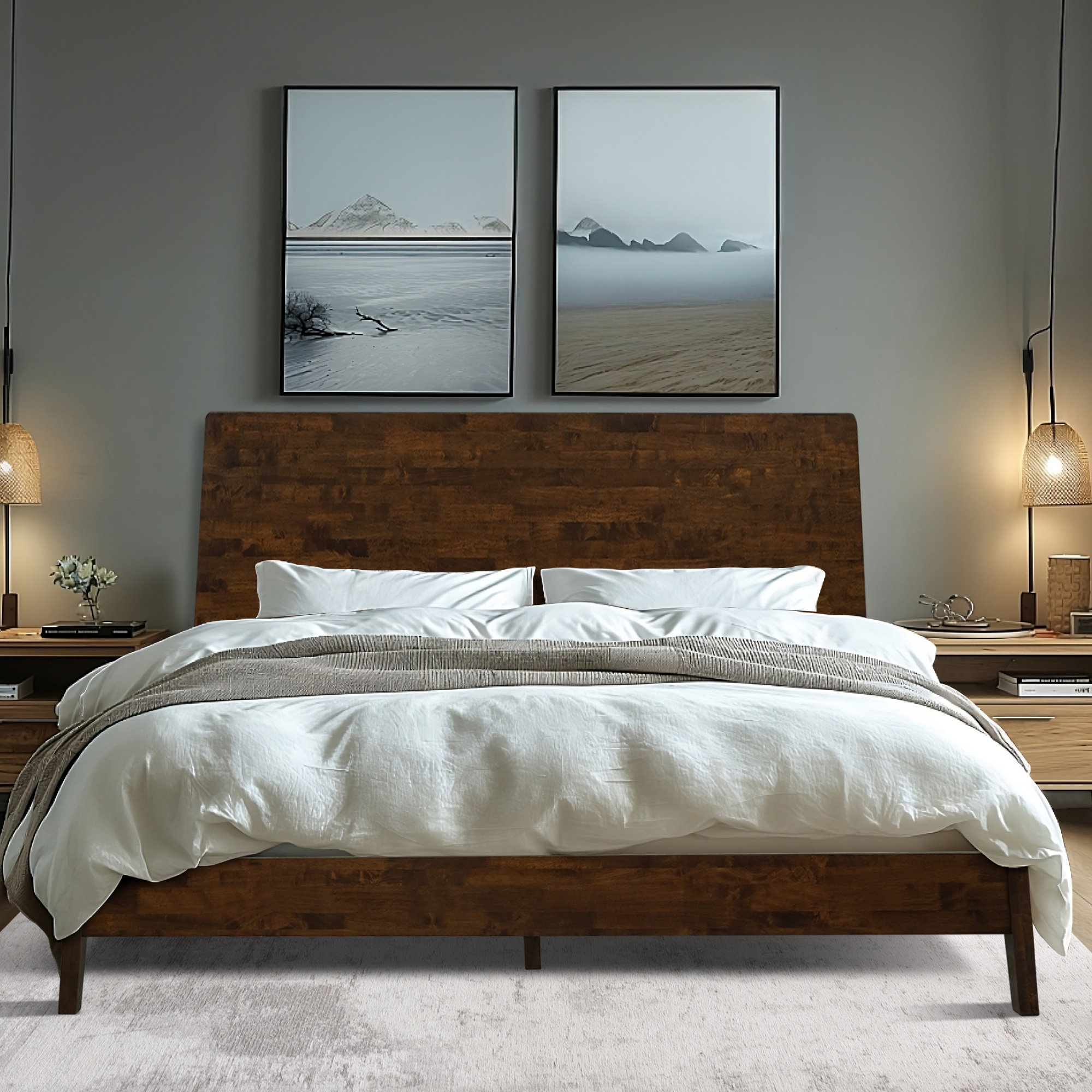 Millwood Pines Premium Solid Wood Bed Frame with Headboard ...