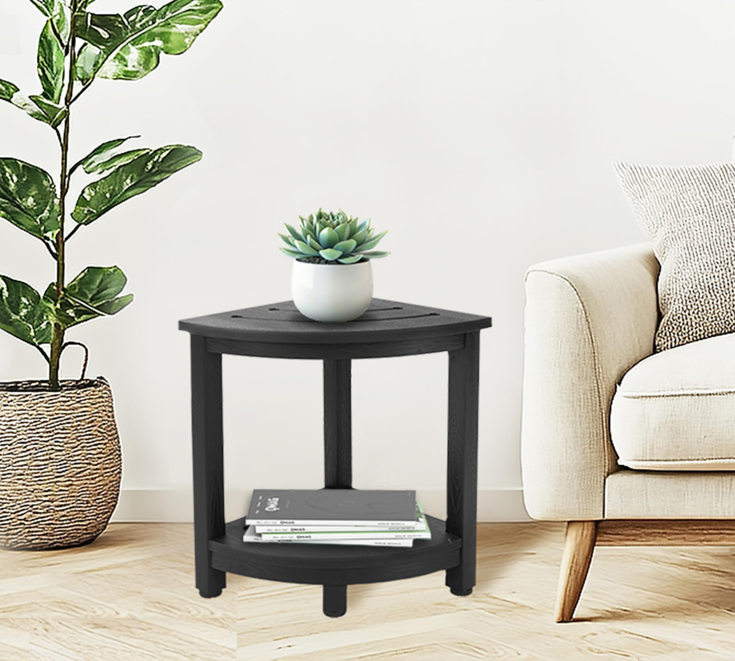 Latitude Run® Corner Shower Stool - 2-Tier Black Bench With Drainage ...