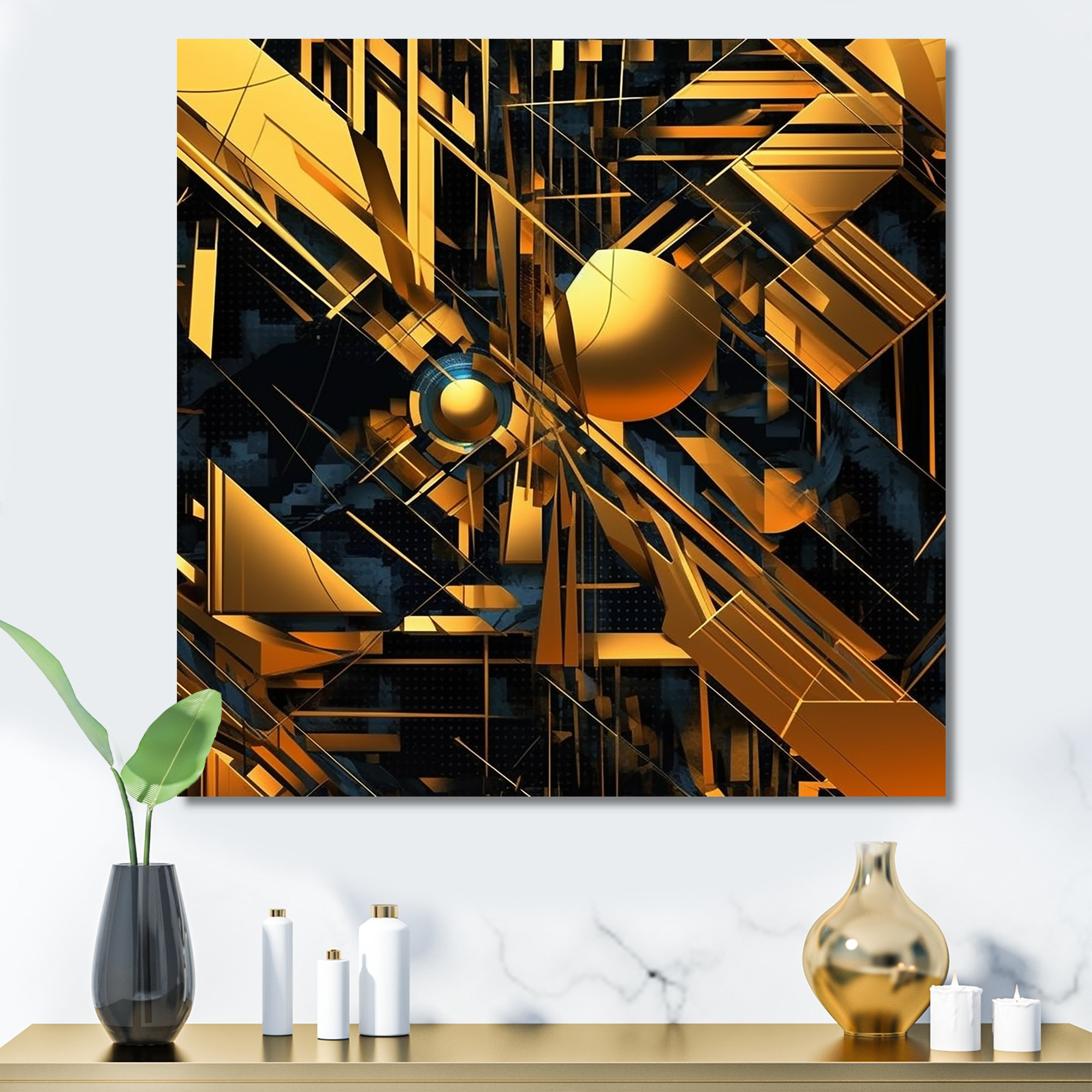 Mercer41 Sharp Gold And Black Geometric Wonders III Framed On Canvas ...