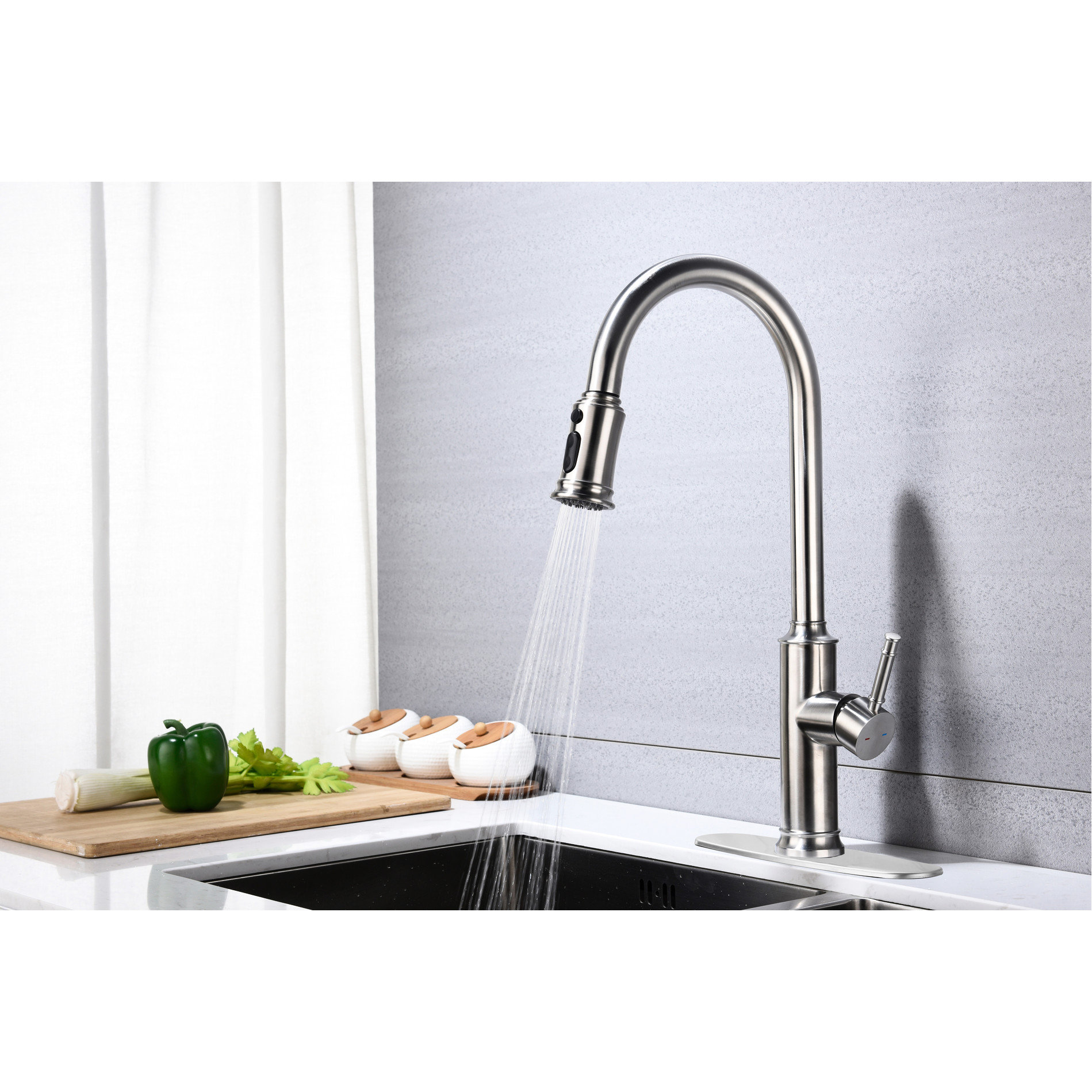 Latitude Run® Kitchen Faucet With 360 Rotating Pull Down - High Arc ...
