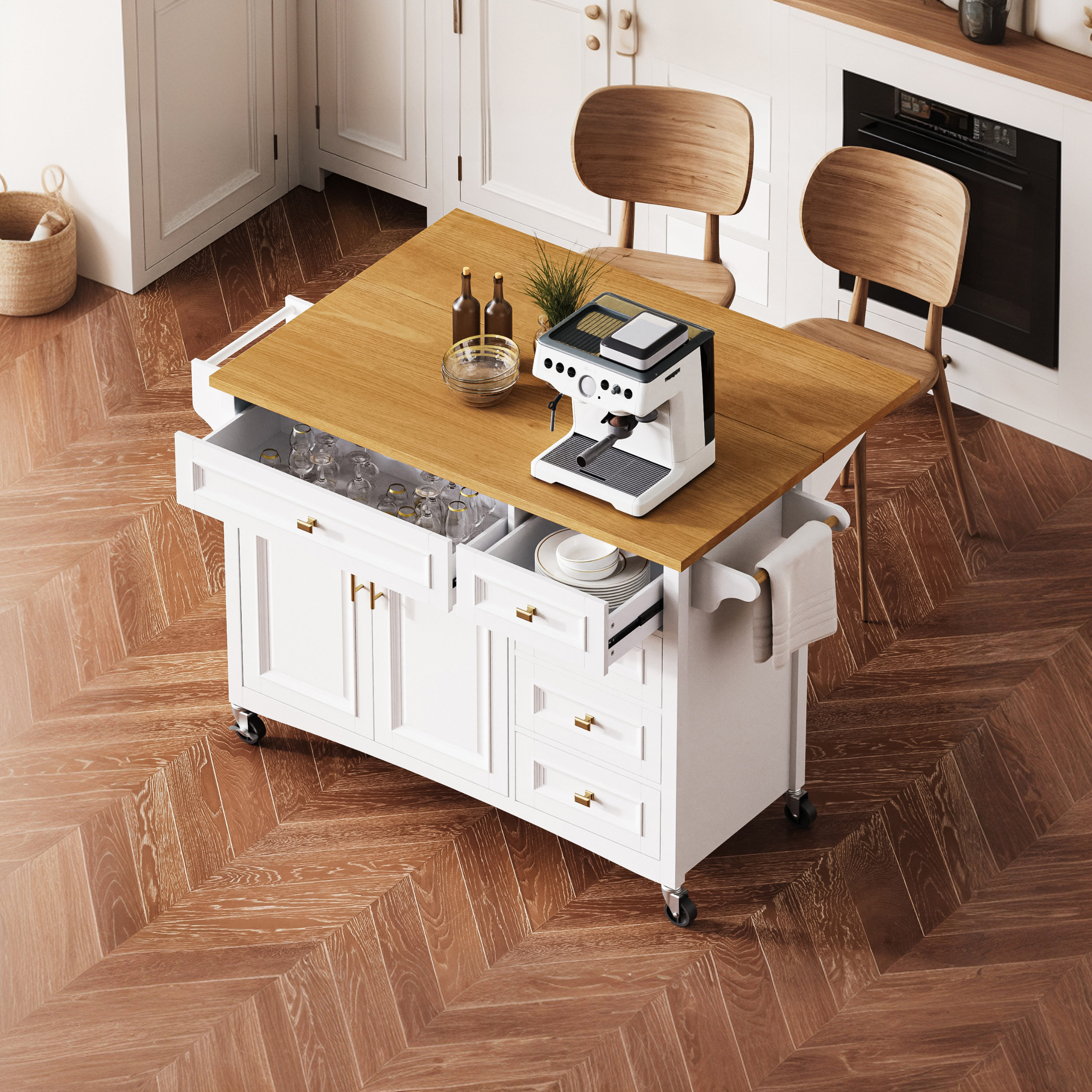Lark Manor Relief Textured Kitchen Island With Folding Leaf On Wheels ...