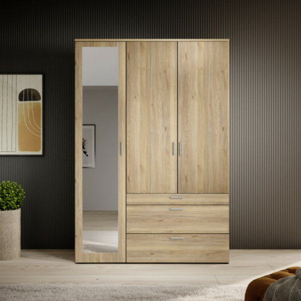 17 Stories 3 Hinged Door Wardrobe with Mirror 135 cm | Wayfair.co.uk