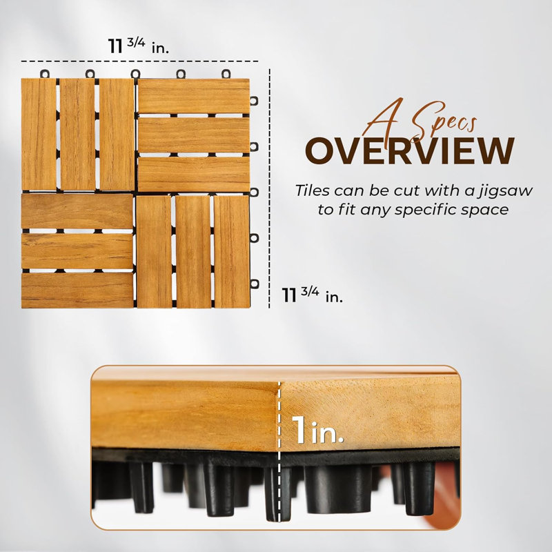 Bme Teak Wood Interlocking Deck Tiles (Pack of 10) - 12 Slats | Wayfair