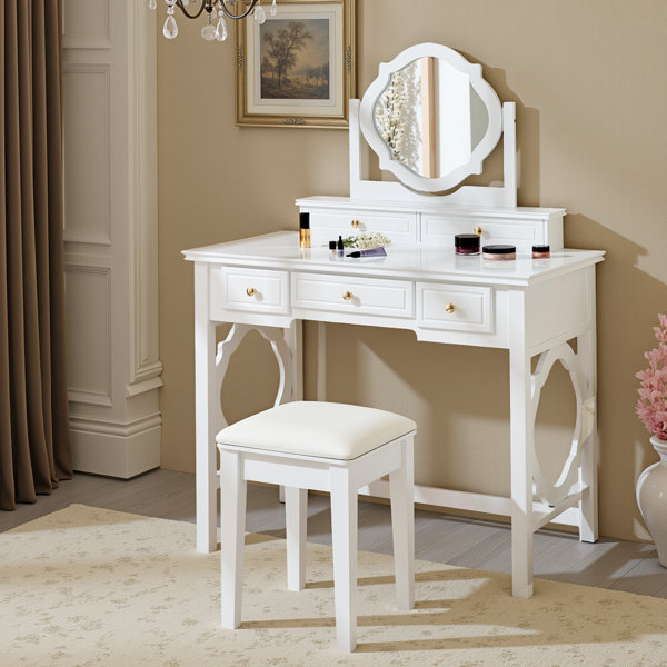 Lark Manor Spacious Storage Vanity Desk with Reversible Four-Leaf ...