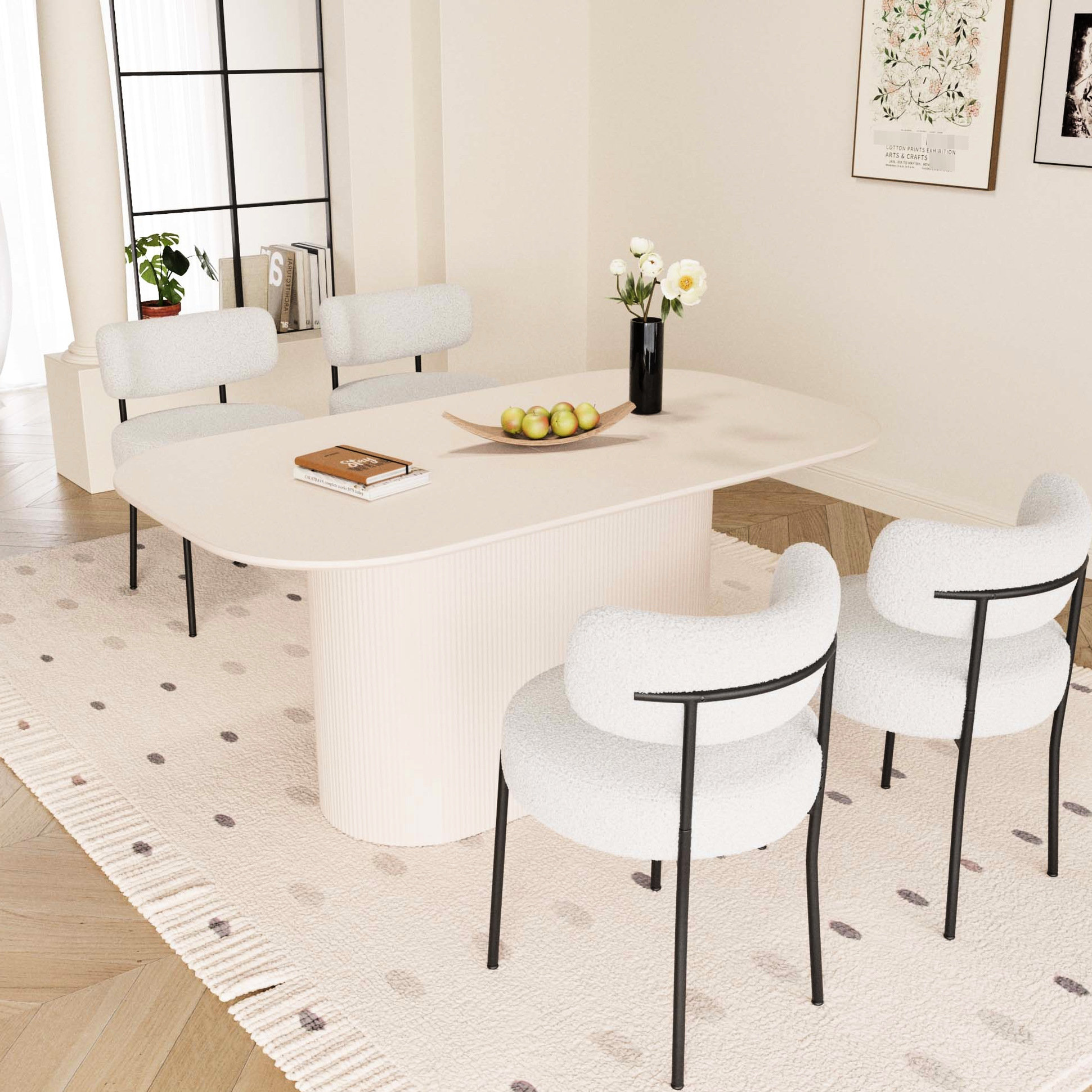 Corrigan Studio® Medieval Modern Cream Style Dining Table And Cushioned ...