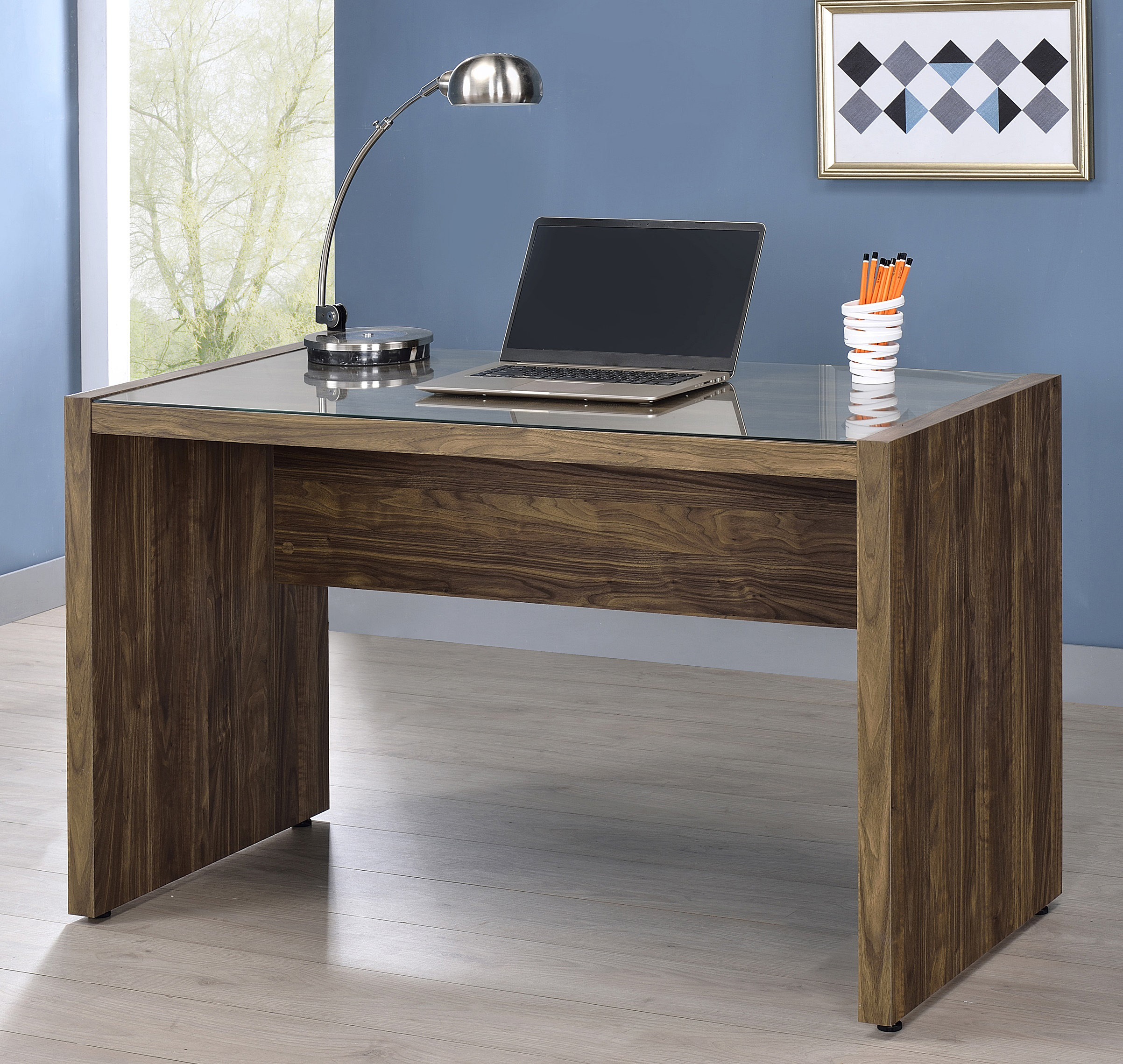 BSD National Supplies Harbor Modern Office Desk Shell with Glass Top ...