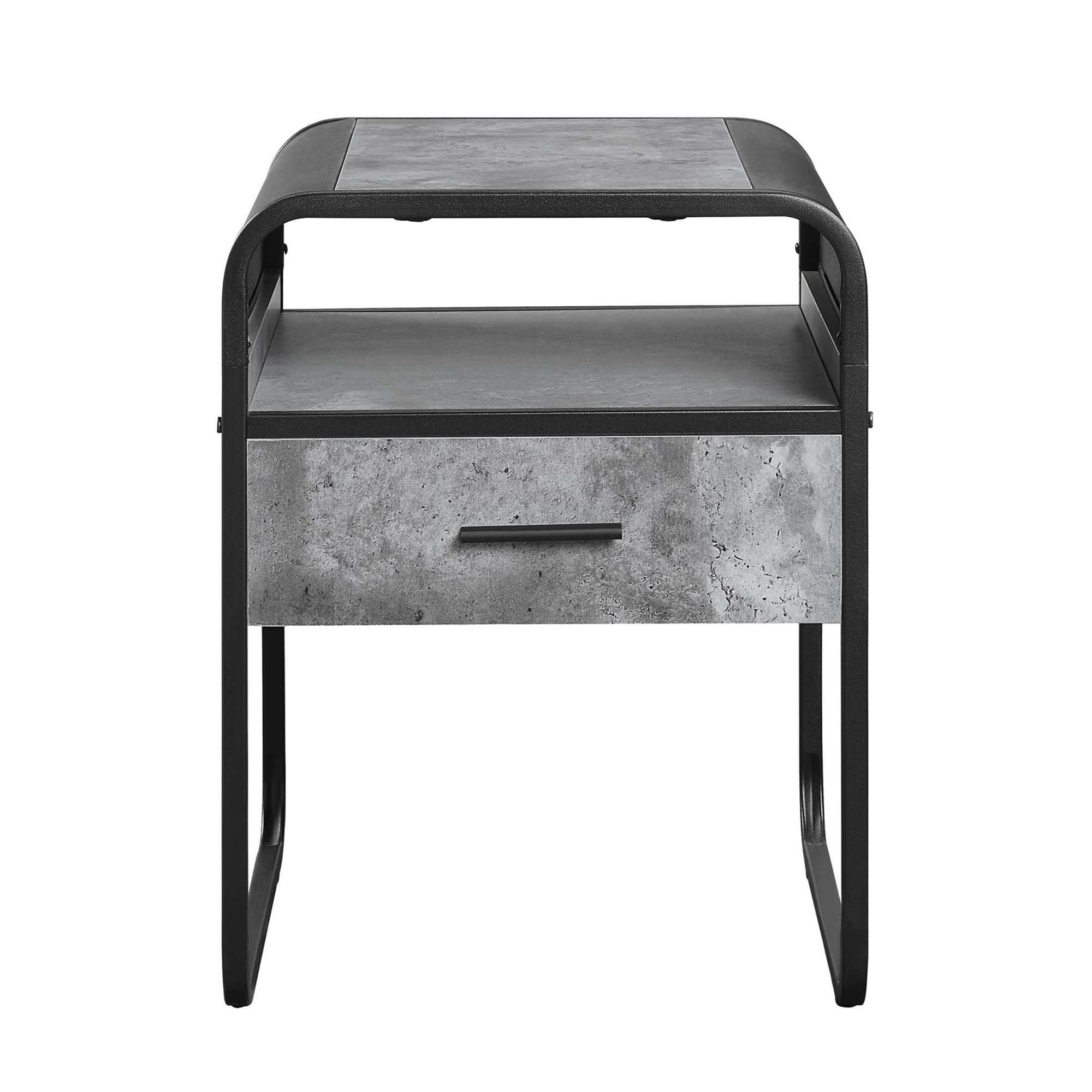 Brayden Studio® Metal Frame End Table with One Drawer, Concrete Gray ...