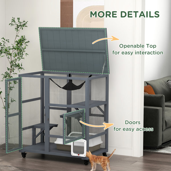 Tucker Murphy Pet™ Indoor Cat Enclosure, 39" Wooden With Wheels, Grey ...