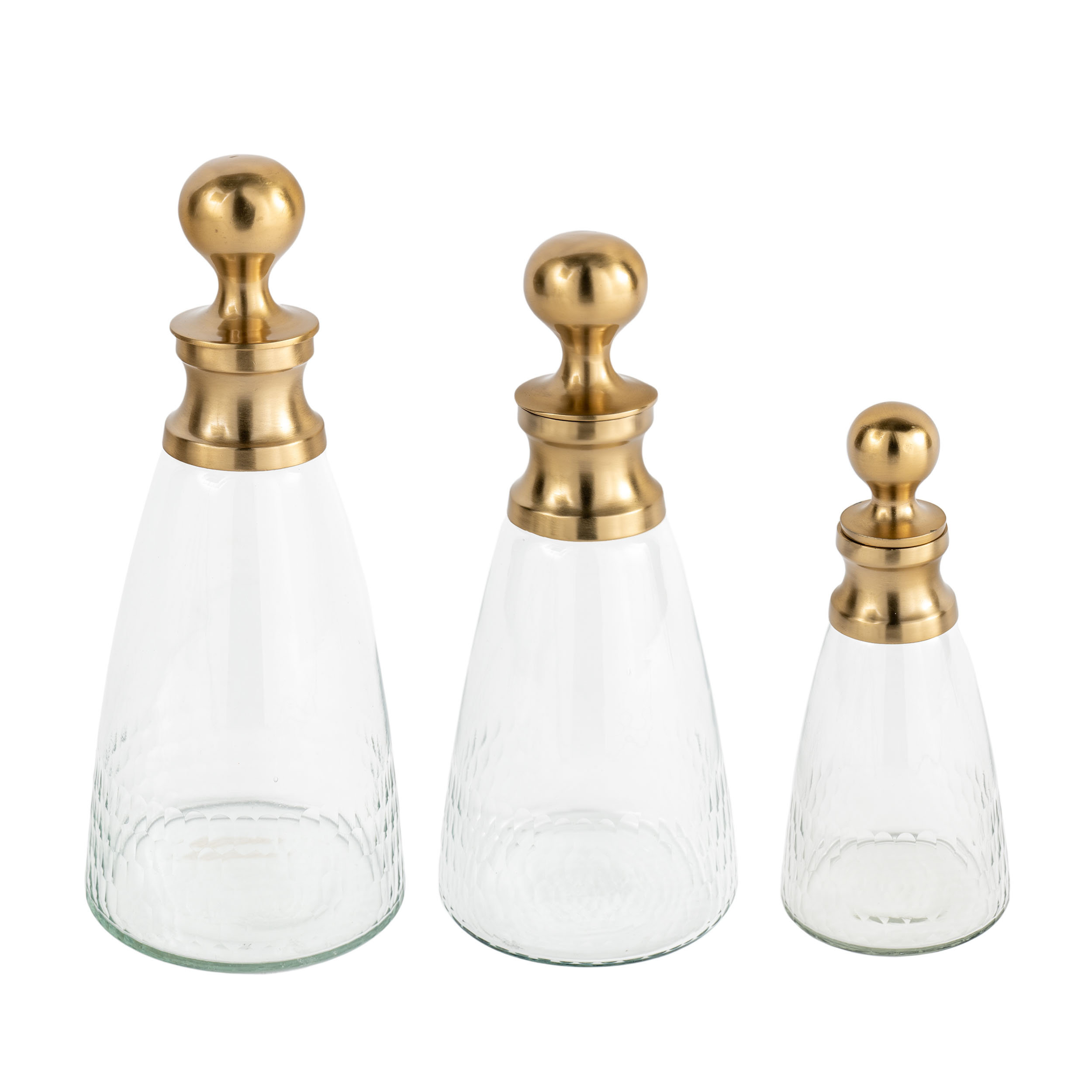 Everly Quinn 3 Piece Gold Glass Decorative Bottles Set | Wayfair