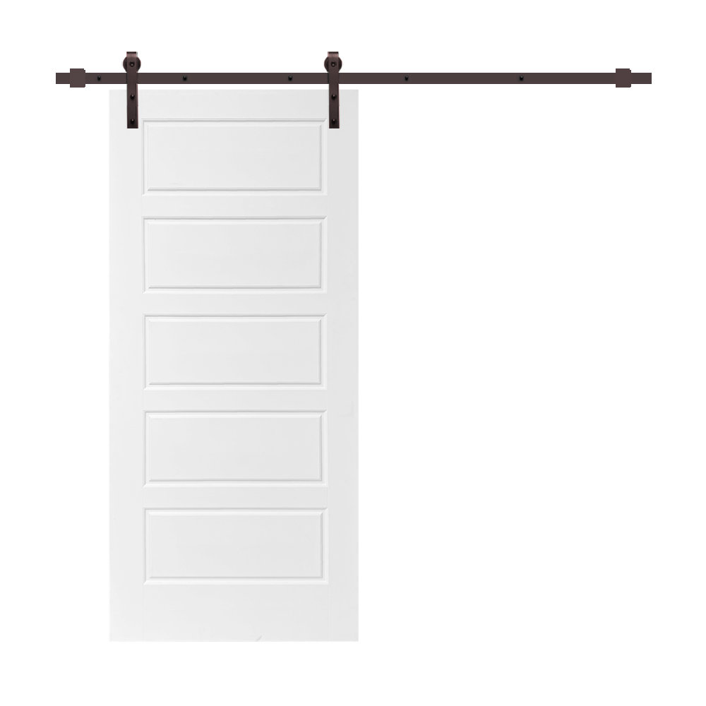Calhome Panelled Wood and Metal Primed Interior Sliding Barn Door with ...