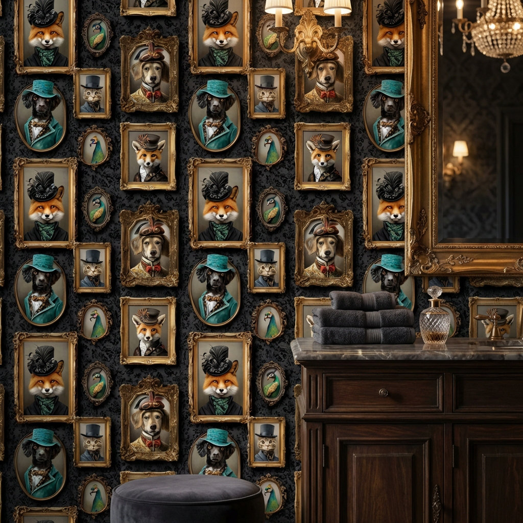 Astoria Grand Animal Portraits Wallpaper Vintage Ornate Wall Decor ...