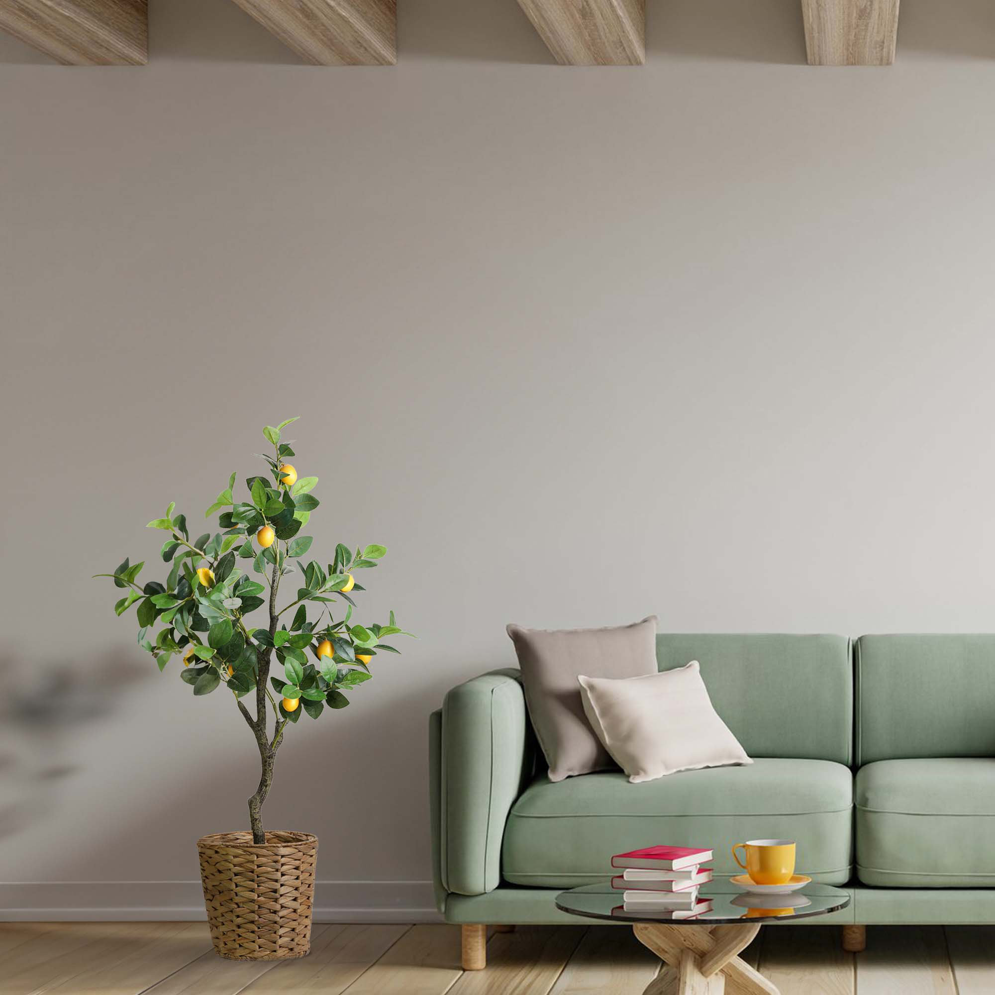 Primrue 48'' Faux Lemon (Woven Basket) Tree in Hyacinth Woven Basket ...