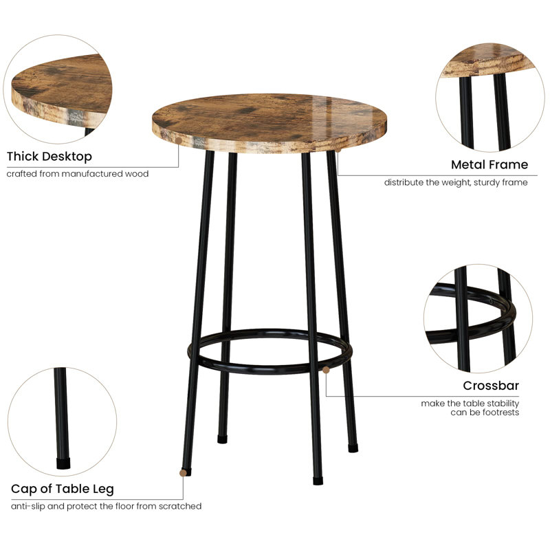 17 Stories Modern Round Bar Table Set for Small Spaces - 2 Stools with ...