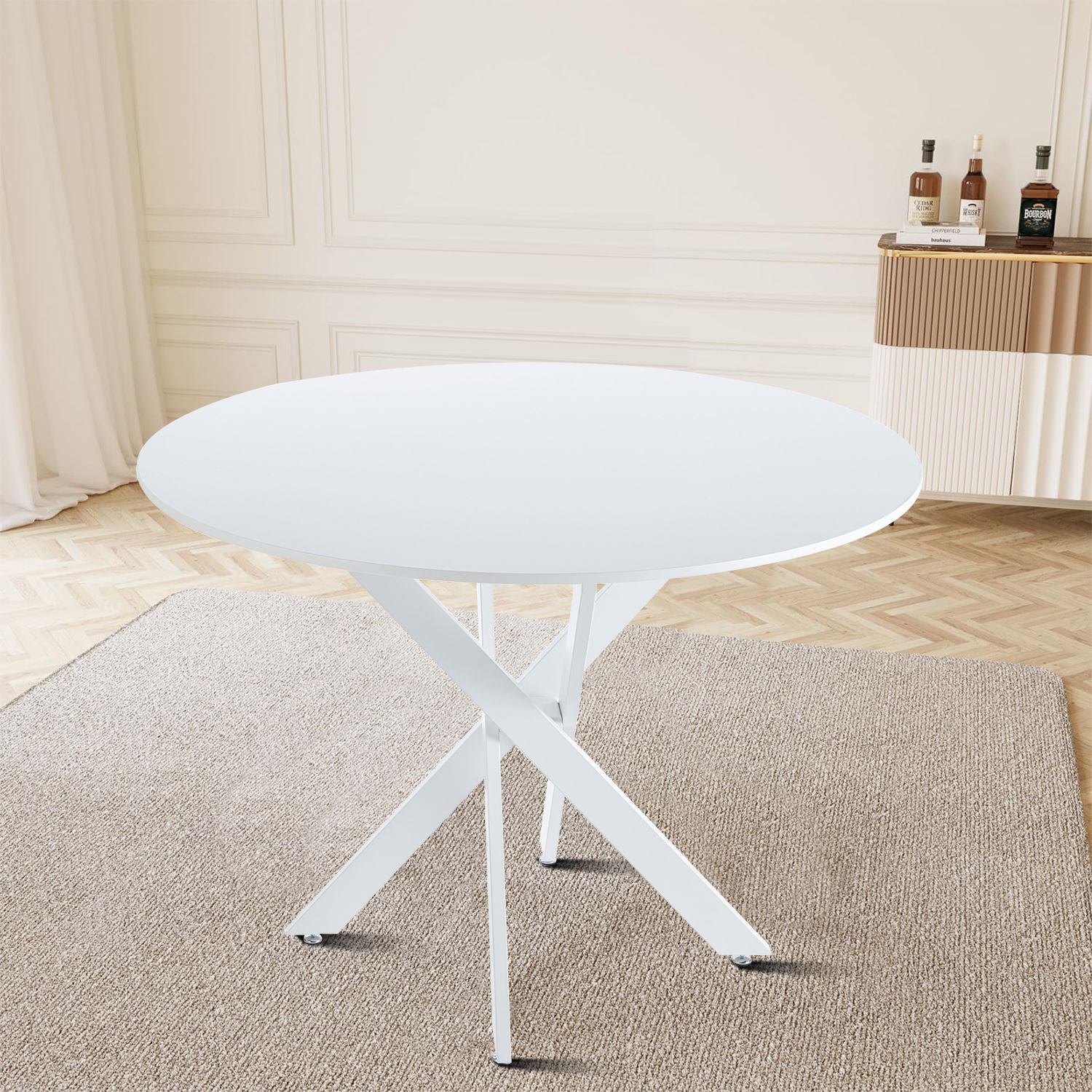 George Oliver Modern minimalist sturdy round dining table with metal ...