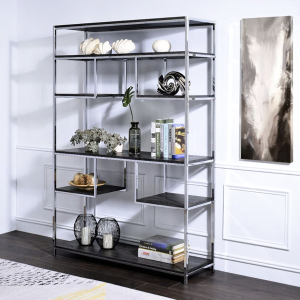 YBHDESIGN Rustic Grey Oak And 8 Bookcase, Geometrically Dynamic Design ...