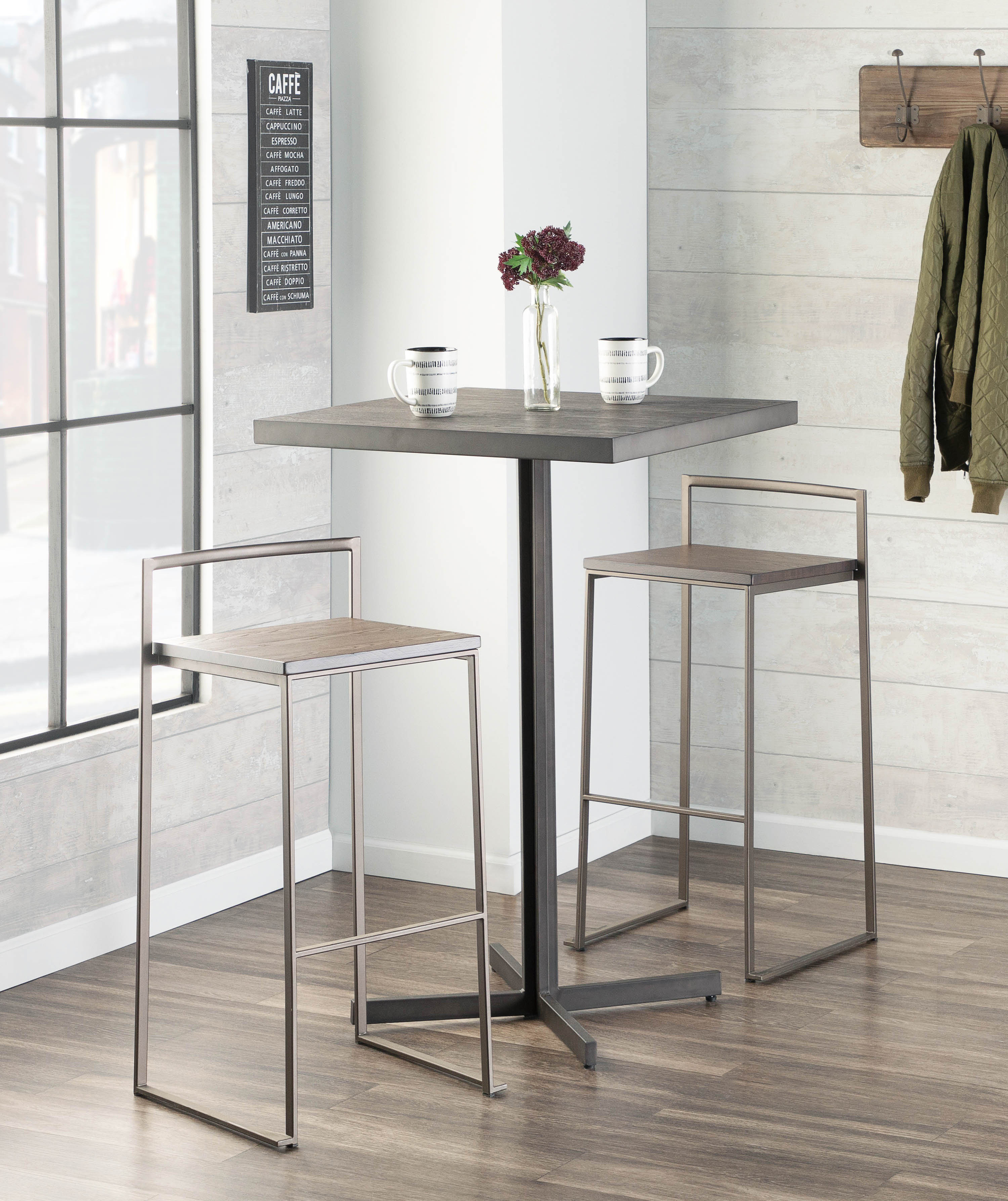 17 Stories Fuji Industrial Bar Table In Antique Metal And Espresso Bamboo By Lumisource ...