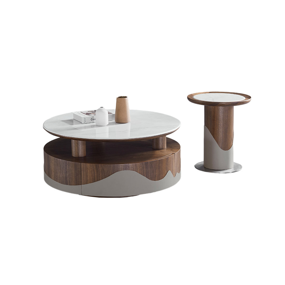 Hokku Designs Marble Top Coffee Table Set with Drawer, Shelf | Wayfair
