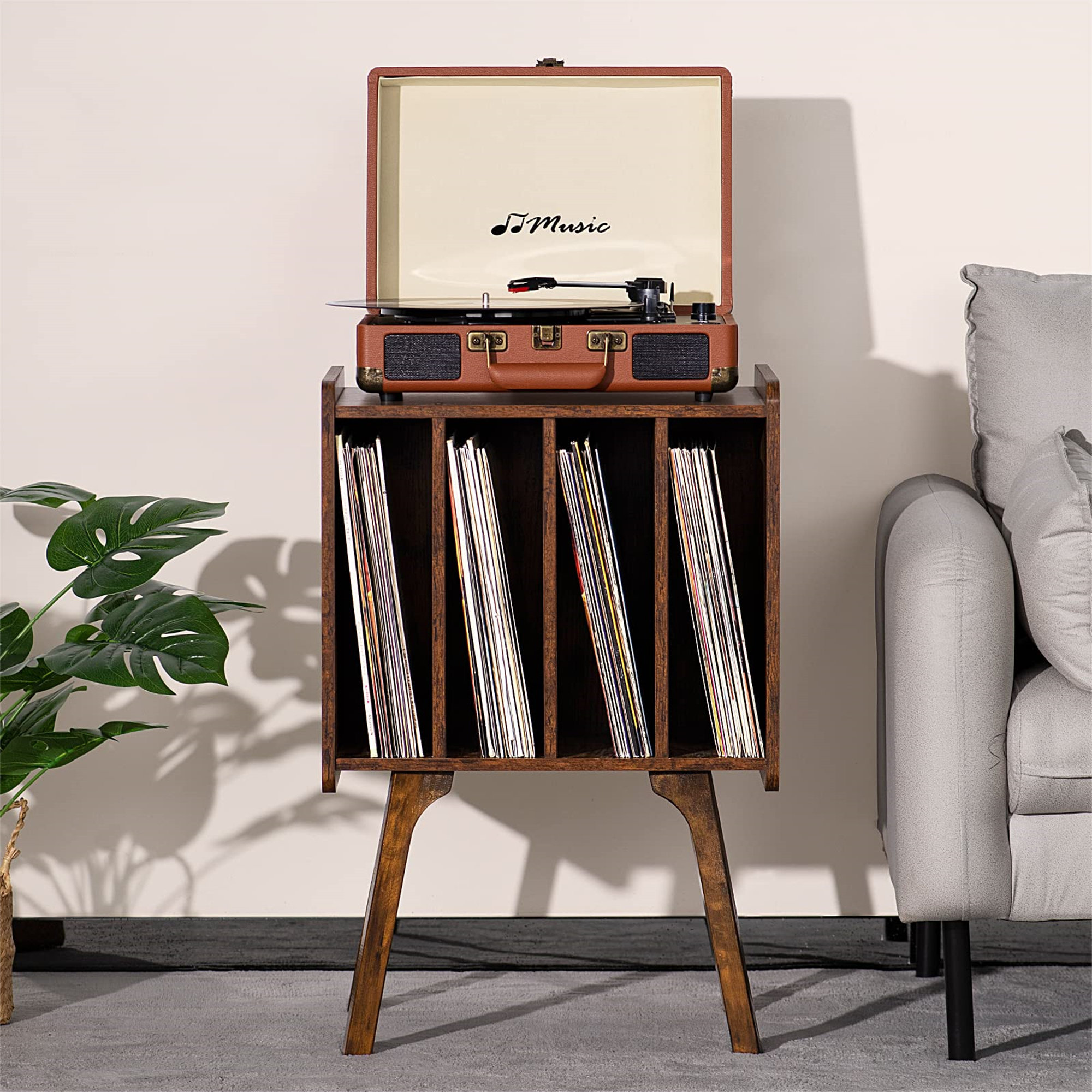 Corrigan Studio Wooden Record Stand With 4 Cabinets, Mid-Century Vinyl ...