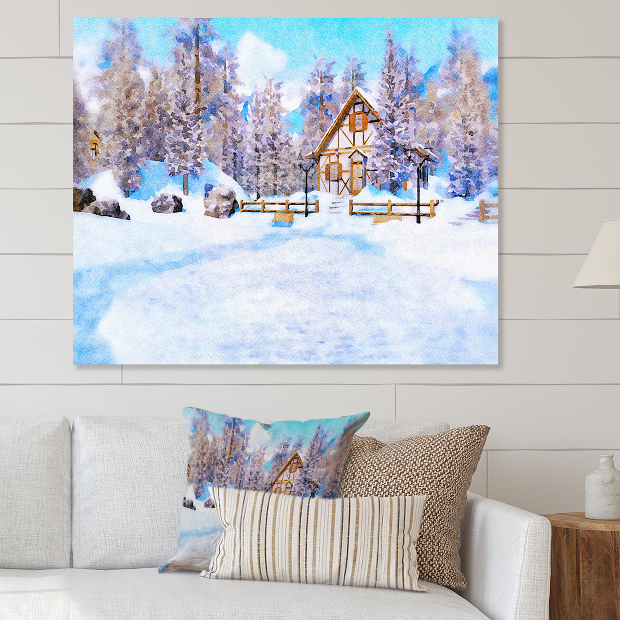 Millwood Pines Cottage In Winter Countryside - Cabin & Lodge Canvas Art ...