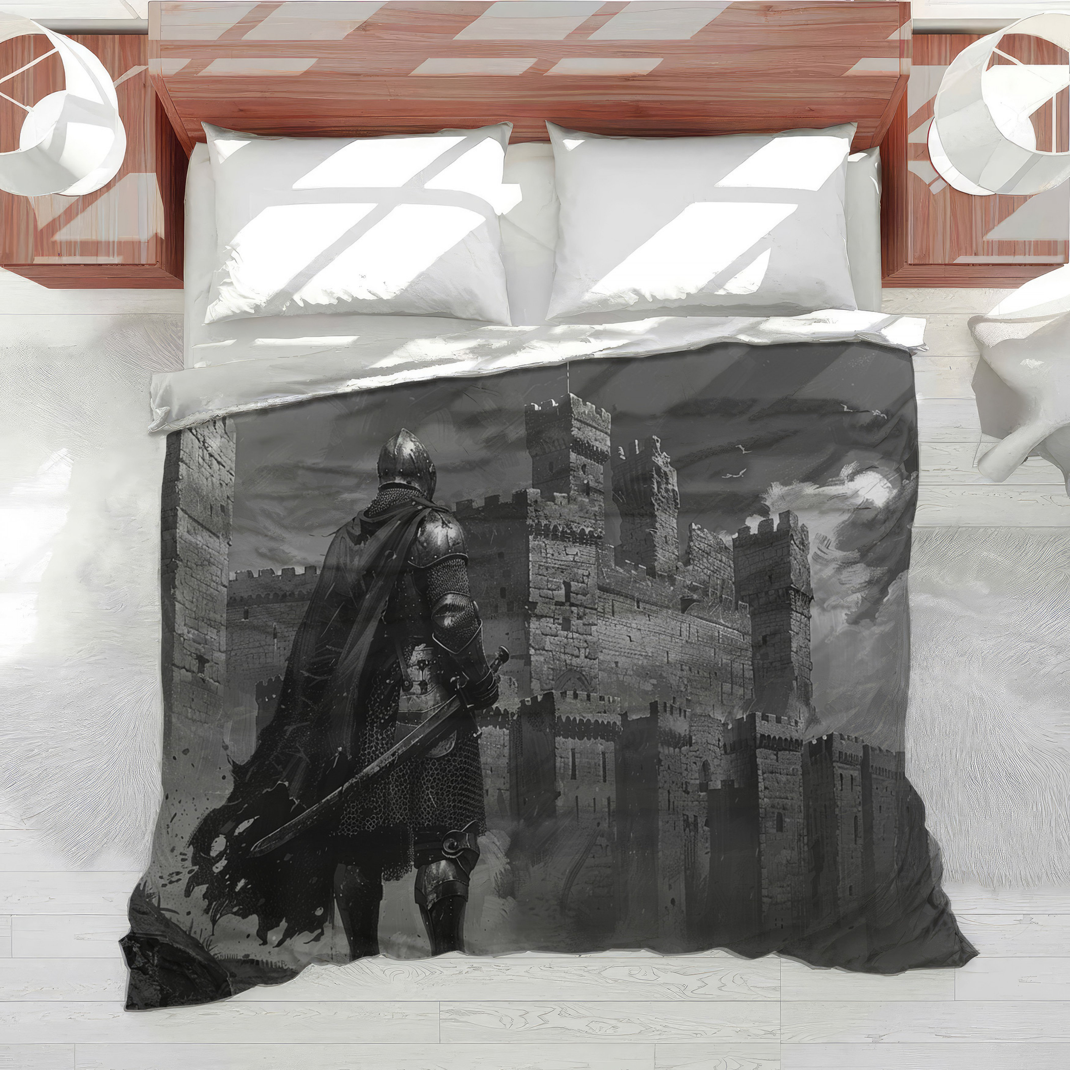 VisionDecor Medieval Knight Bedding History Comforter Castle View ...