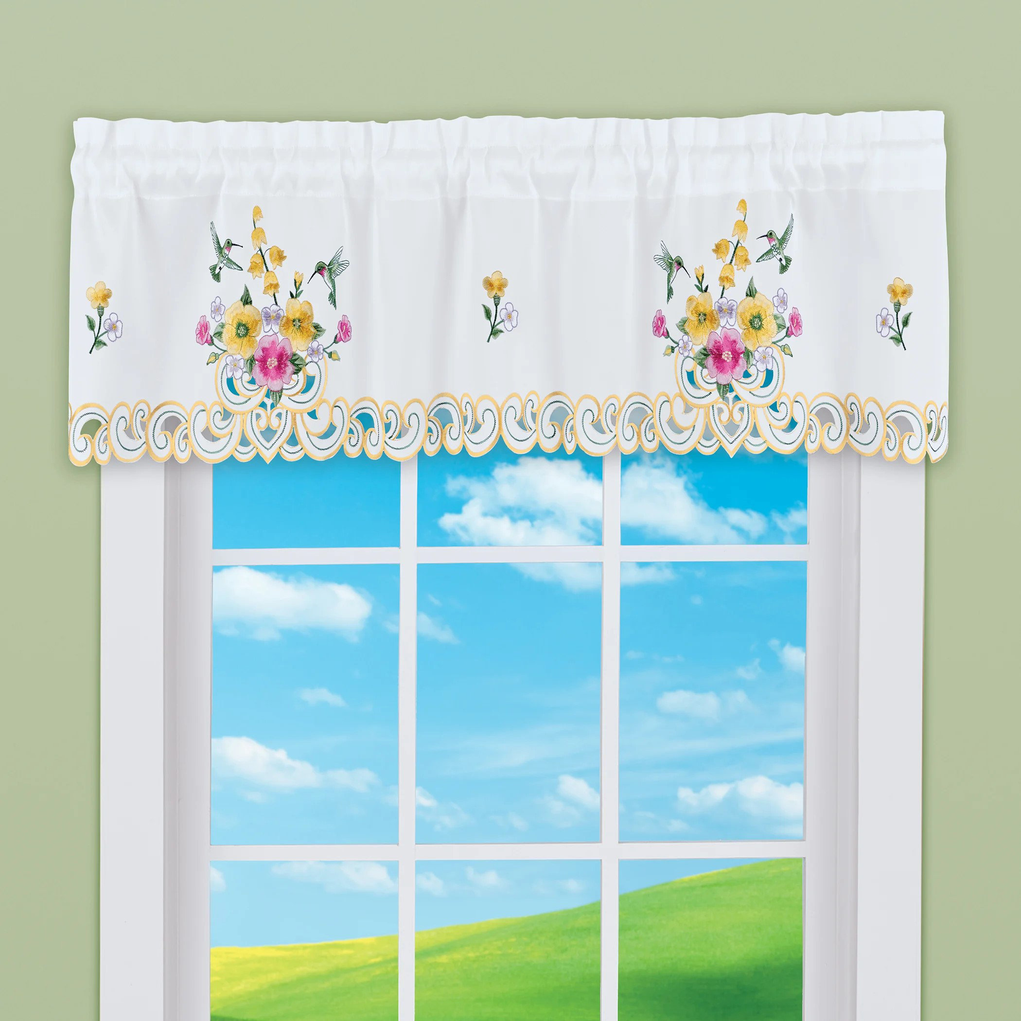 Lark Manor™ Floral Hummingbirds Cutout Border Curtains | Wayfair