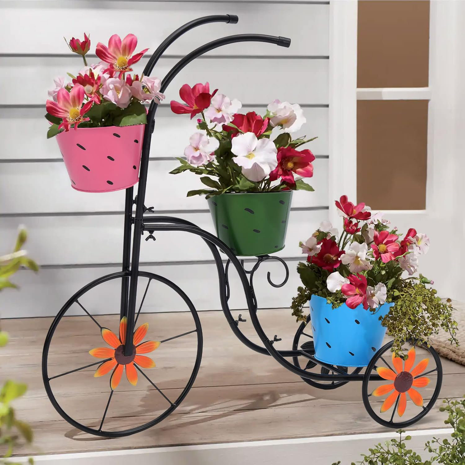 One Allium Way® Metal Bicycle Planter Stand With Removable Buckets For ...