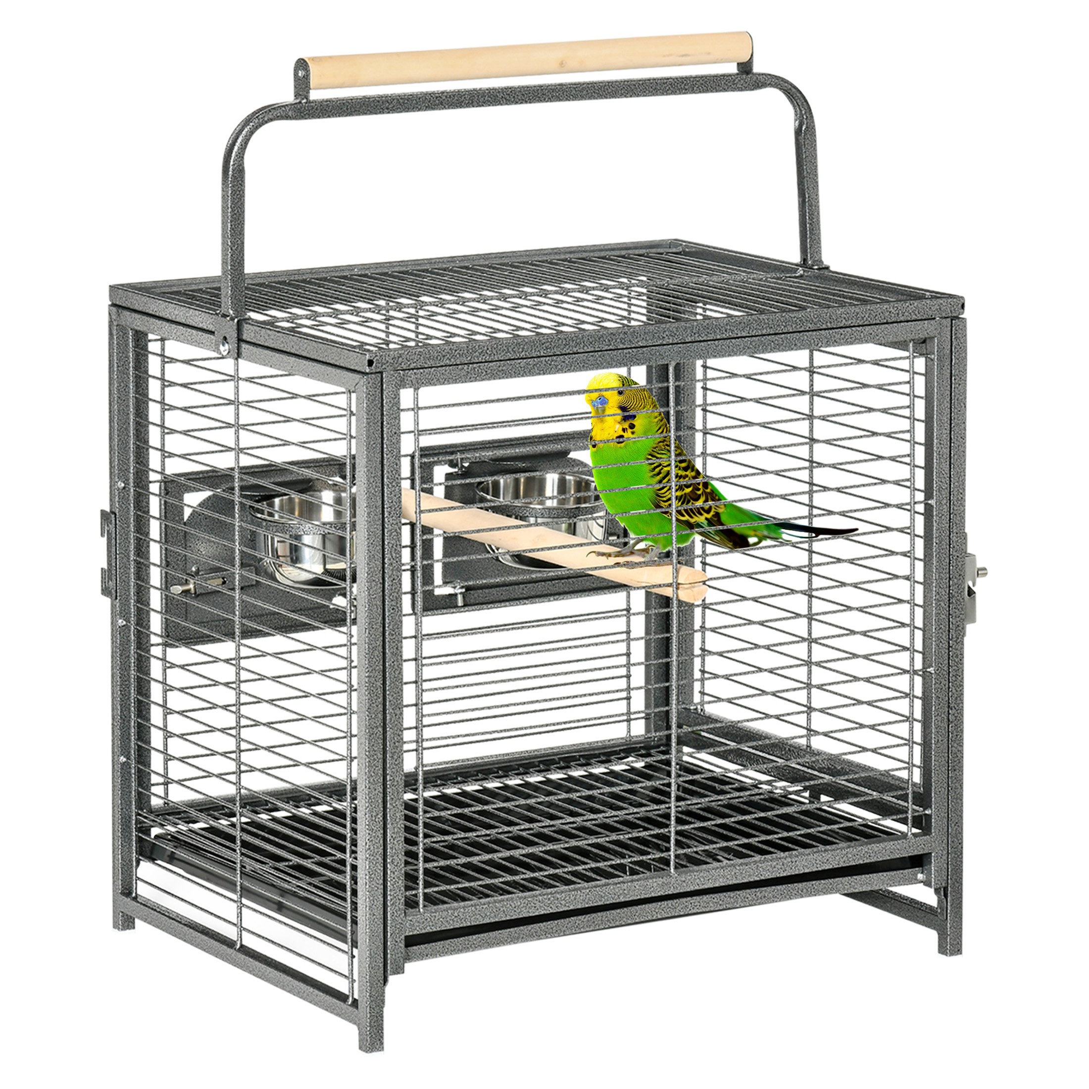 Latitude Run® 19" Travel Bird Cage Parrot Carrier with Handle Wooden ...