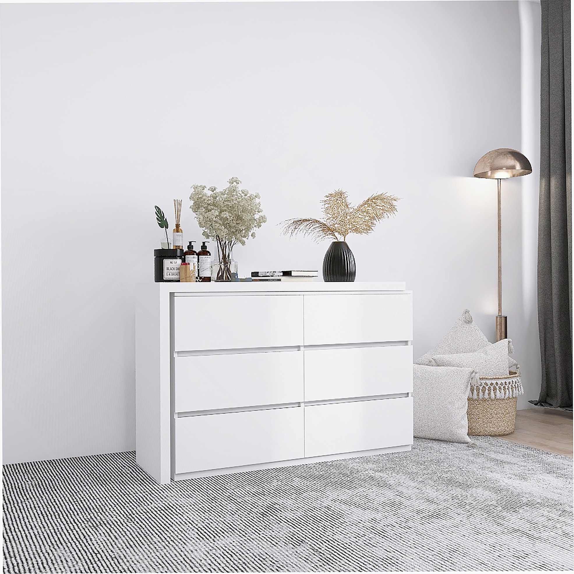 Dakota Fields Extended Desktop 6 Drawer Chest, Handle-less, White ...