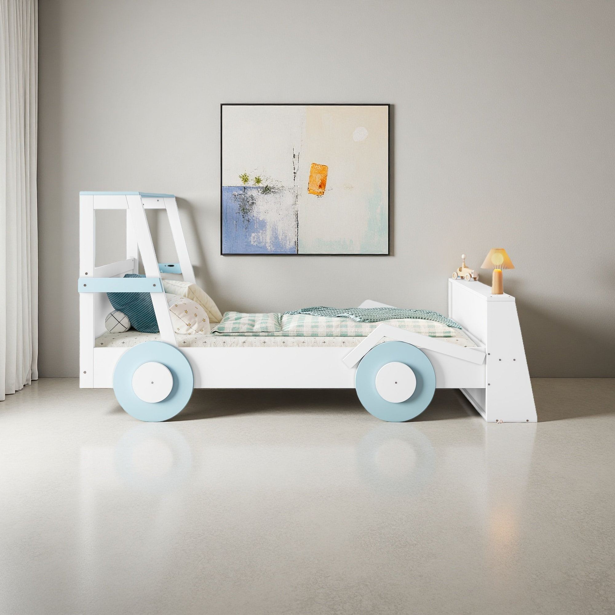Harriet Bee Twin Size Car Bed With Storage Shelves, Kids Platform Bed ...