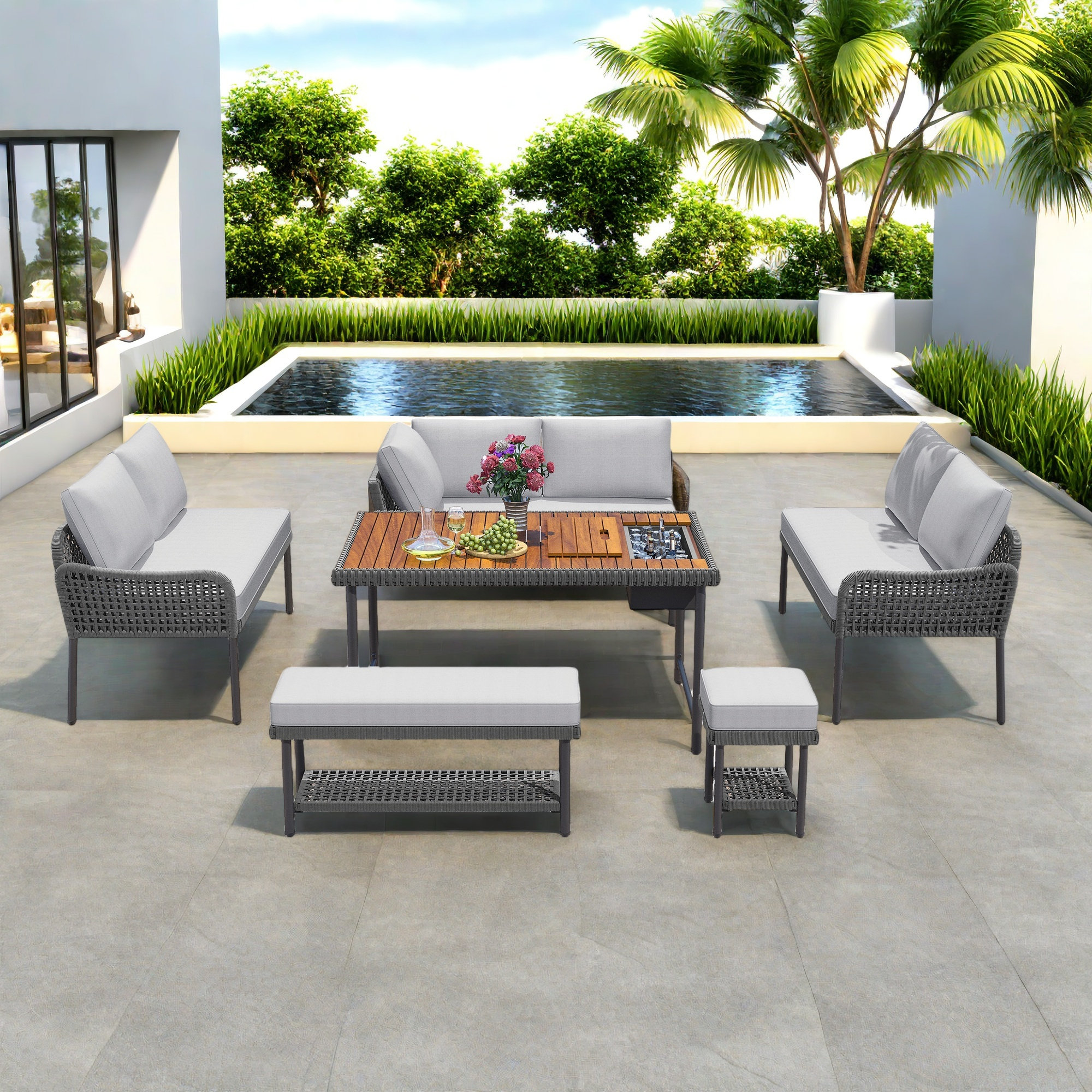 Bay Isle Home™ 6-piece Rope Outdoor Conversation Set With L-shaped Set ...