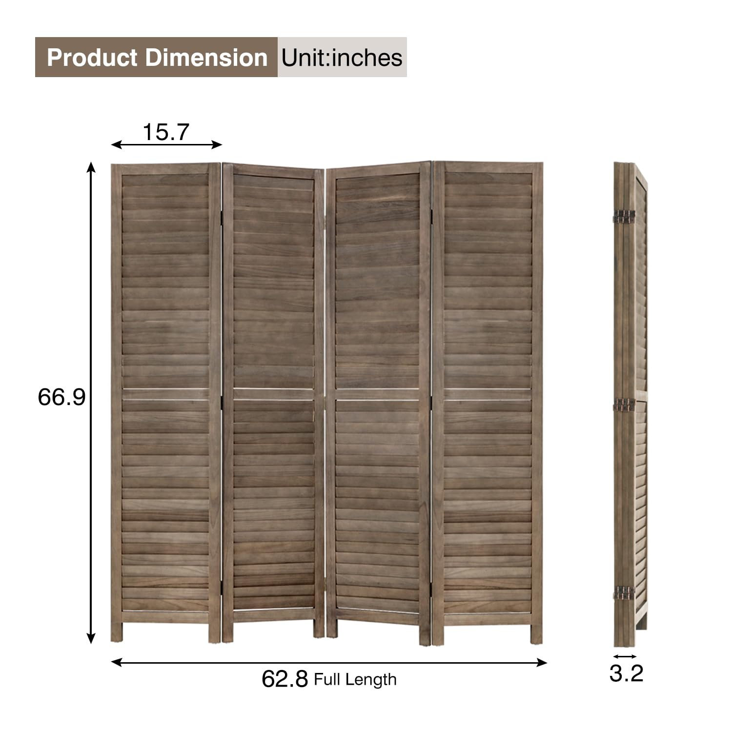 August Grove 4 Panel Wood Room Divider 5.75 Ft Tall Privacy Wall ...