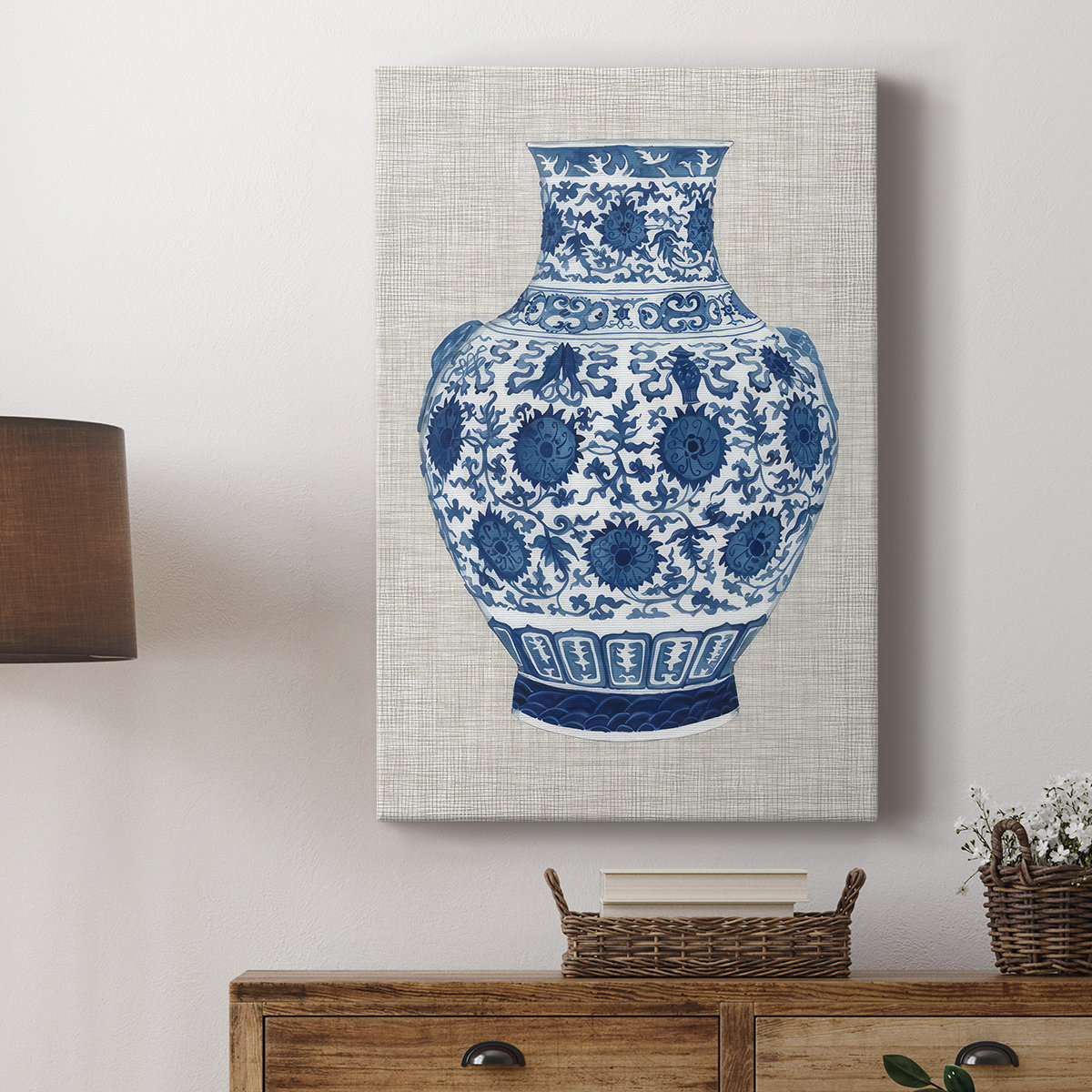 Alcott Hill® Ming Vase on Linen V -Gallery Wrapped Cavas | Wayfair