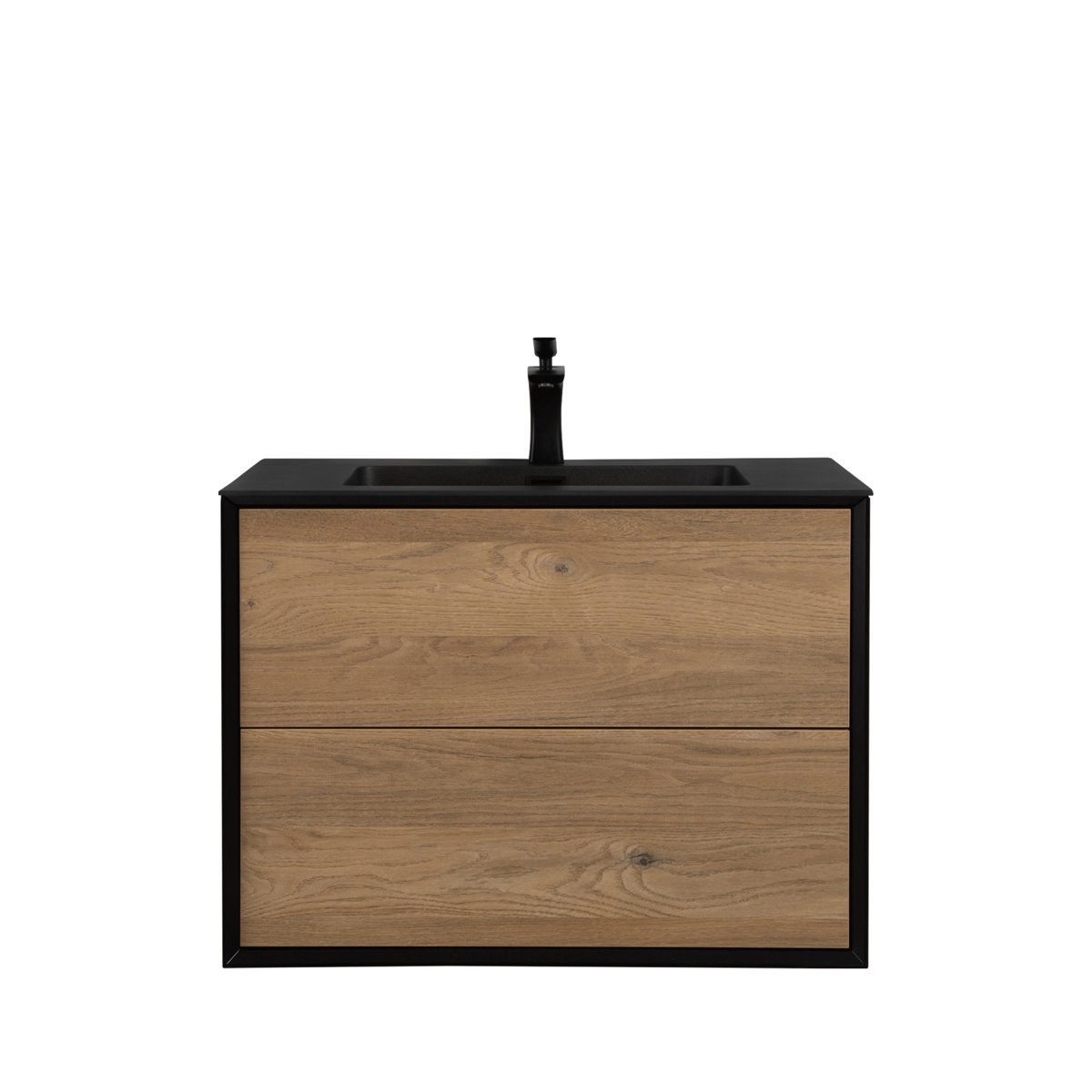 Latitude Run® Danyall Vanity With Matte Black Top, 30-In Rough Oak ...