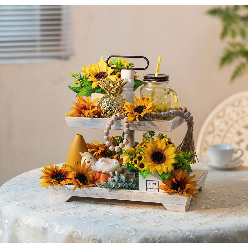 COOREL Farmhouse Tiered Tray Stand: Rustic Wood 2 Tier Serving Tray ...