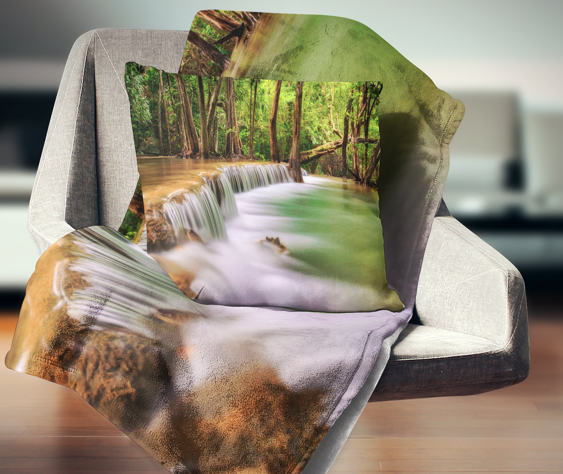 Design Art Secodn Level Erawan Waterfall - Landscape Printed Pillow ...