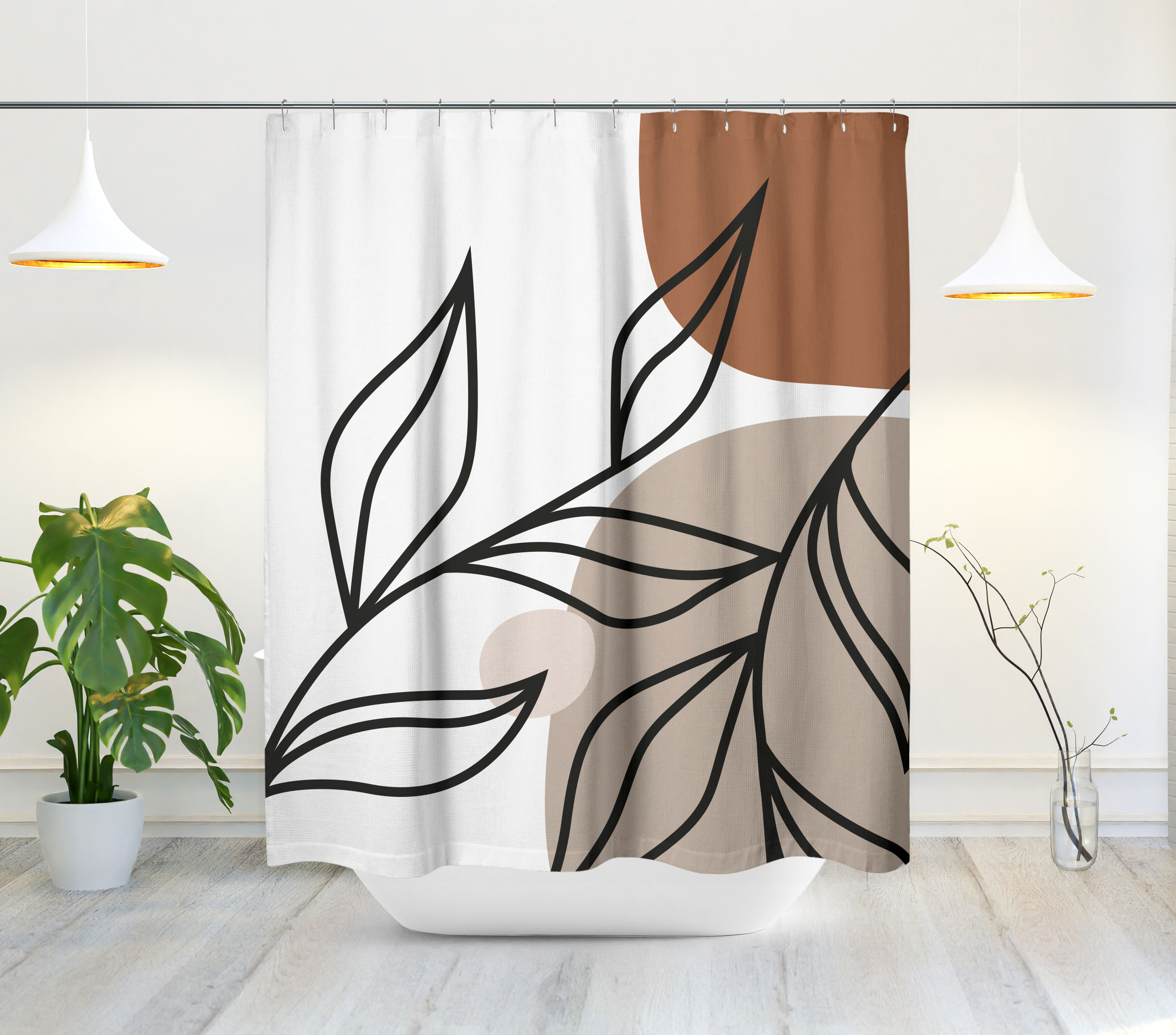 Ulli Home Mia Leaf Mid Century Shower Curtain Wayfair Canada