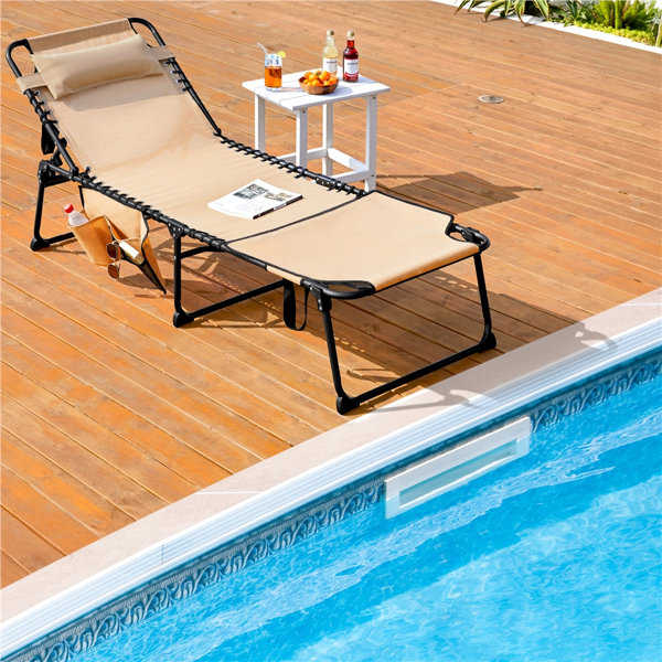 Yaheetech Outdoor Folding Tanning Chair Extended Portable Beach Lounger ...