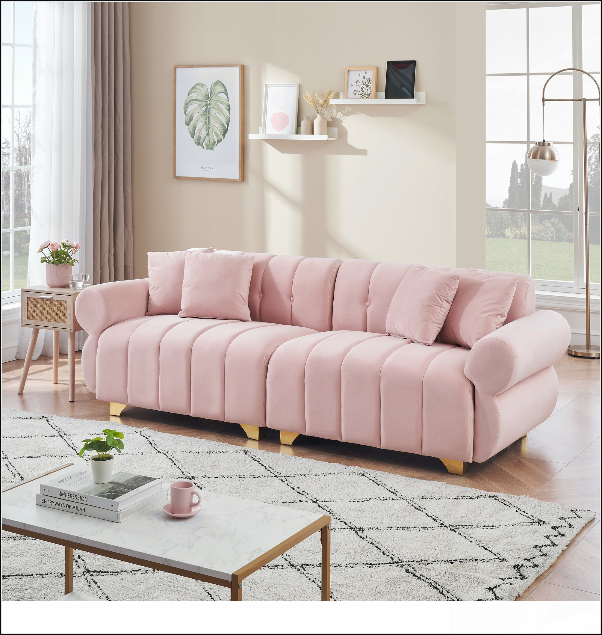 Latitude Run® 89-inch spring-wrapped cushions, 3 flannelette sofas ...