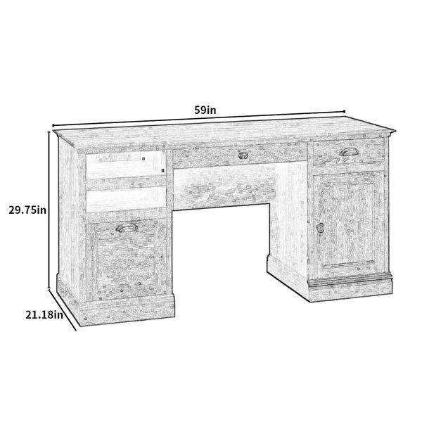 Loon Peak® Janiqua 59'' W Rectangle Executive Desk with and Cabinet ...