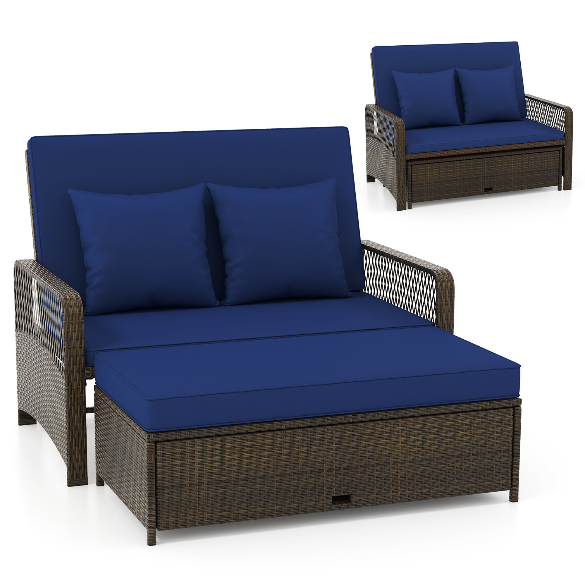 Winston Porter Patio Rattan Daybed Wicker Loveseat Sofa w ...
