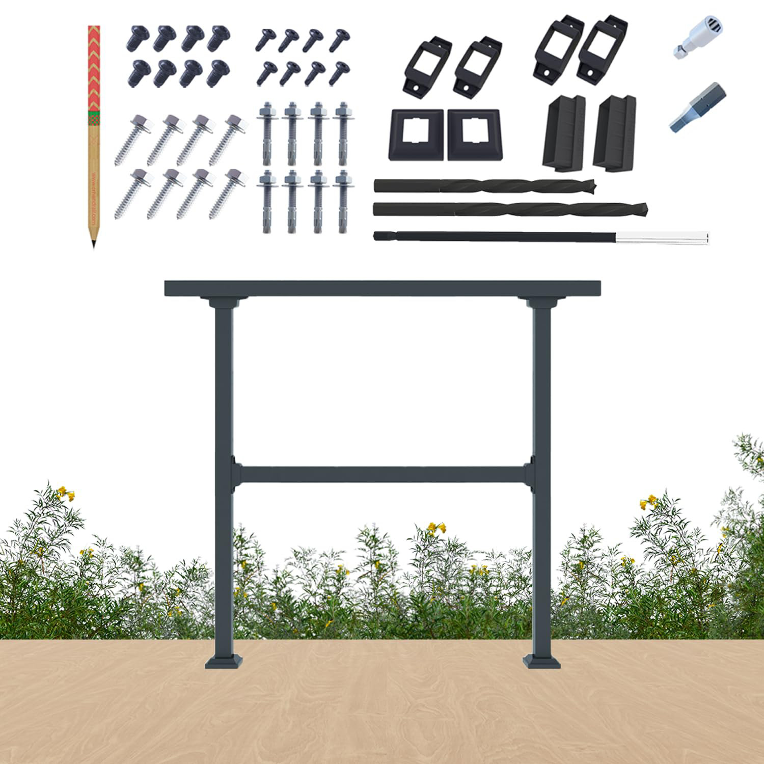 CR Home 2 Packs 4ft Wide Residential Handrail For Flat Surfaces, Black ...